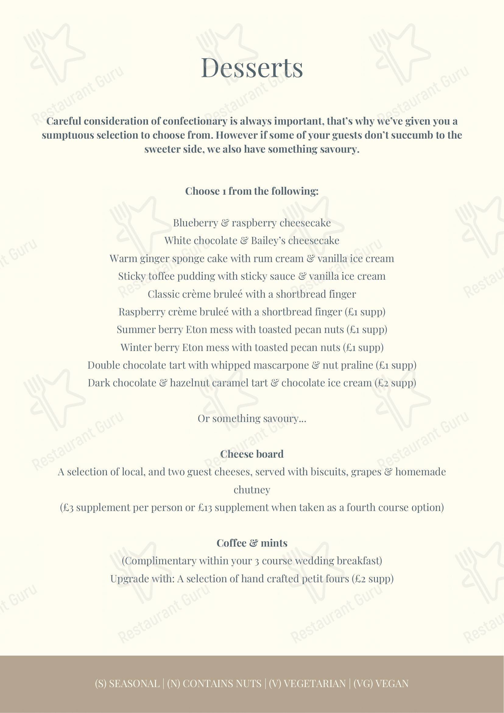 Menu at Whitworth Hall Estate & Deer Park, Spennymoor