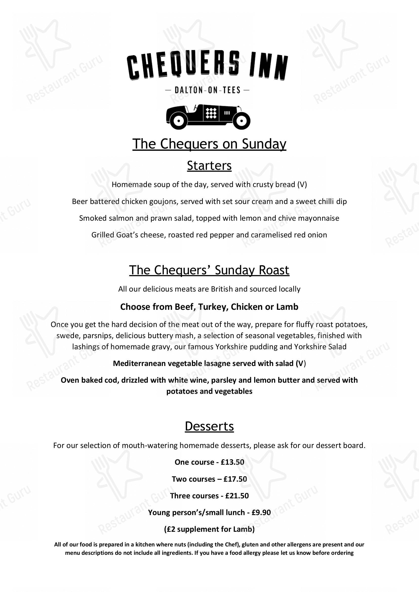 Menu at Chequers Inn pub & bar, Darlington, Front Street