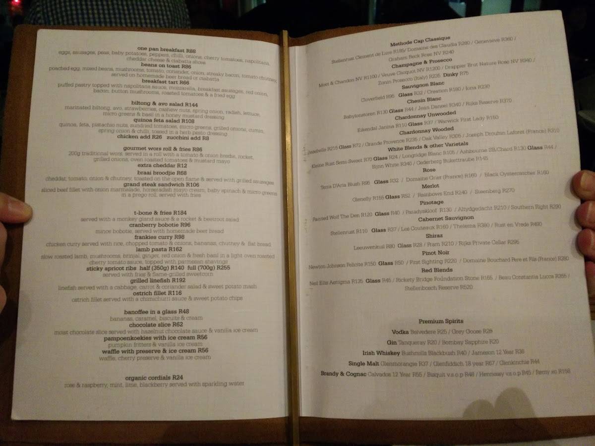 Menu at tashas Brooklyn cafe, Pretoria, Shop 27 Veale St
