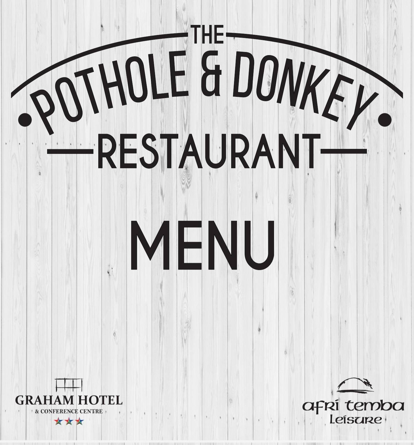 Menu at the Pothole & Donkey restaurant, Grahamstown