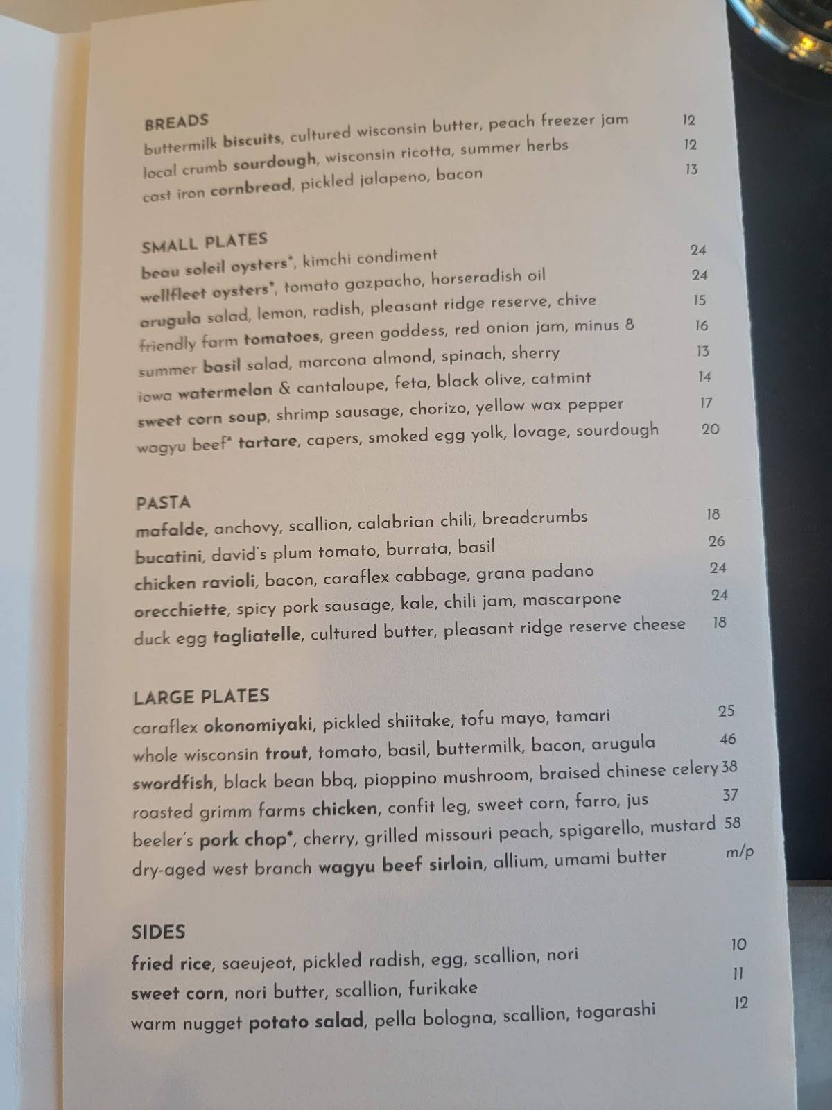 Menu at the Webster pub & bar, Iowa City