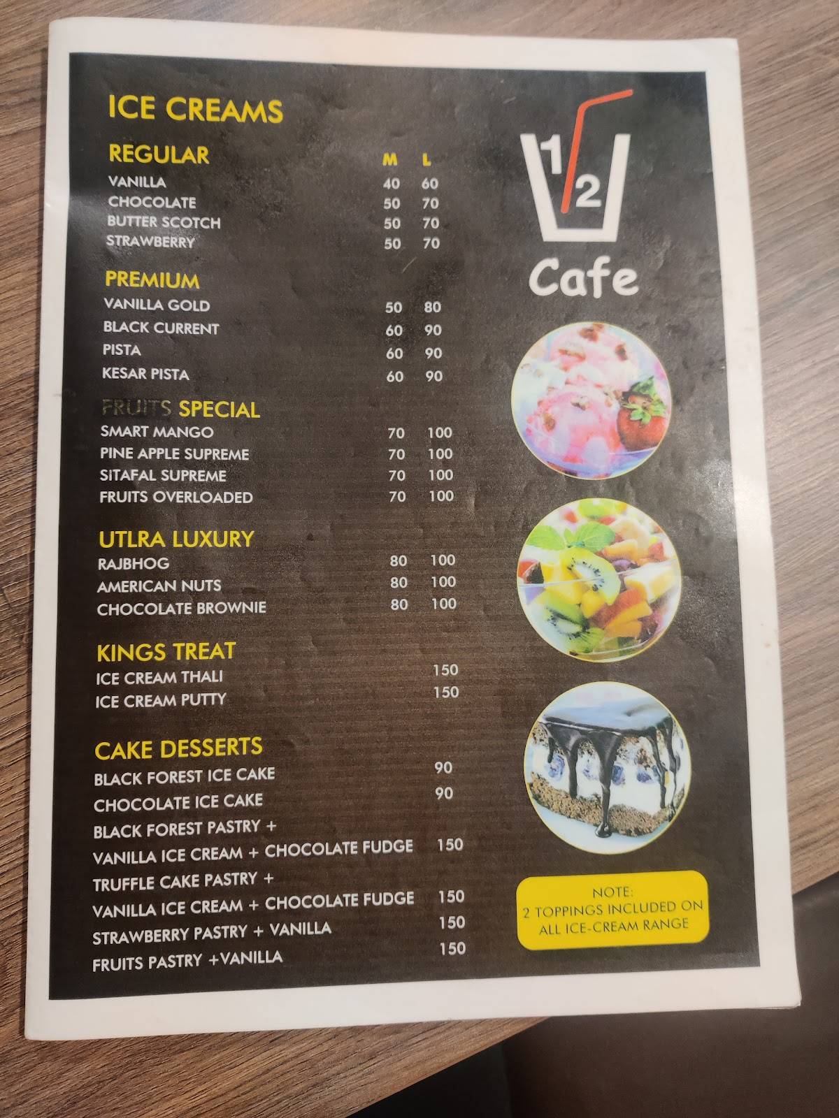 Menu at 1/2 cafe, Tirupati