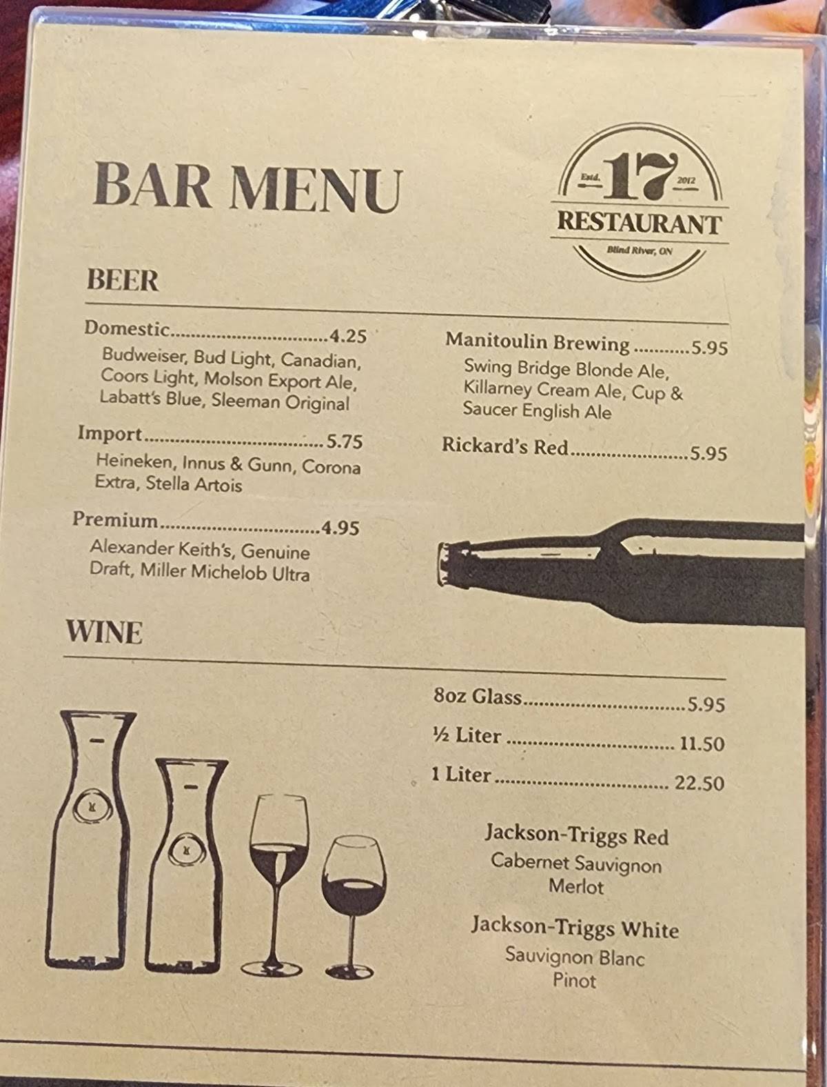 Menu at 17 Restaurant, Blind River