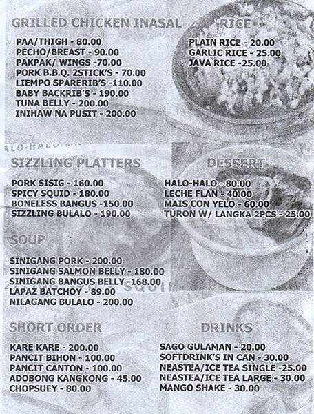 Menu at 2AA Grilled Chicken Station restaurant, Cainta