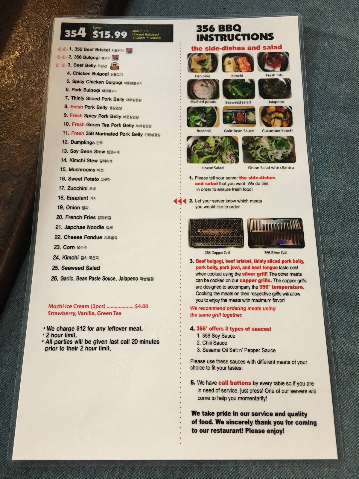 Menu at 356 Korean BBQ & Bar, San Diego