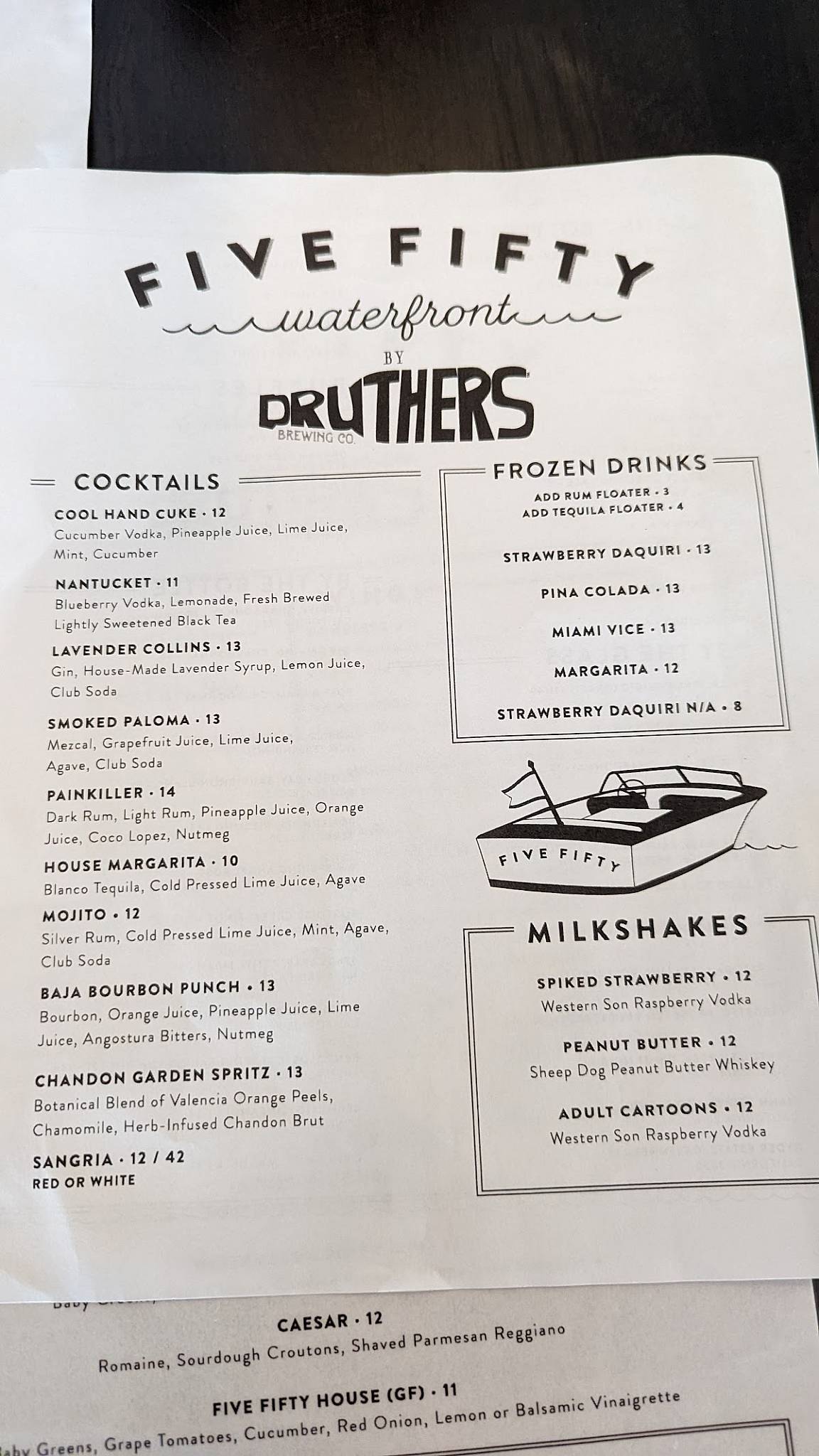 Menu at 550 Waterfront by Druthers restaurant, Saratoga Springs