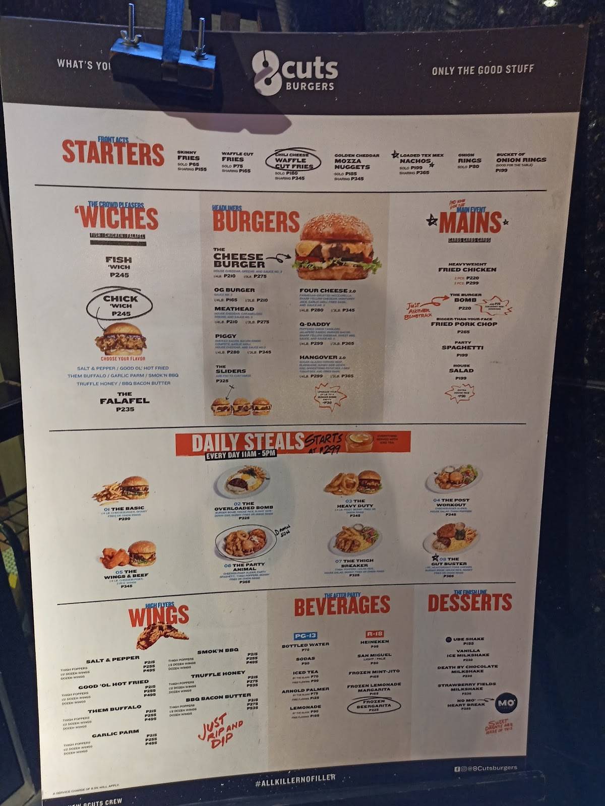 Menu at 8 Cuts Burger Salcedo restaurant, Makati, 1227 Metro Manila