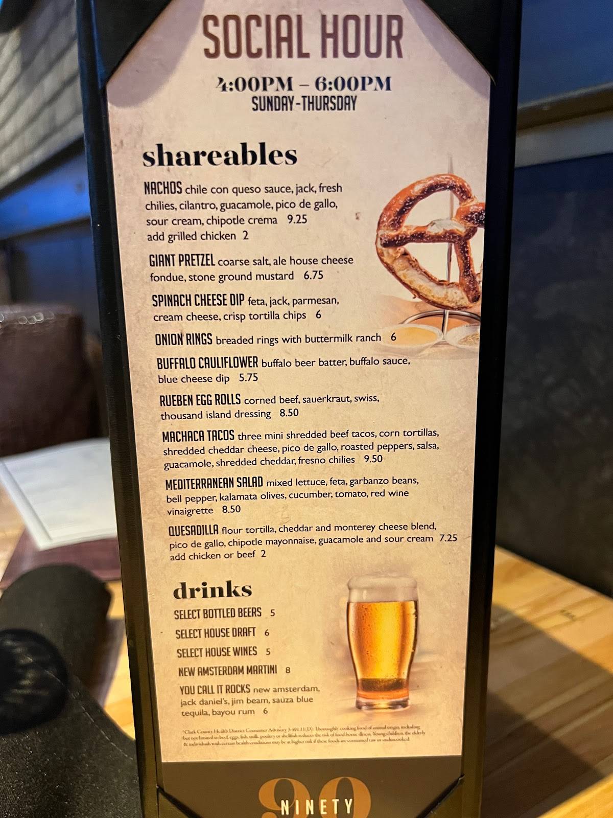 Menu at 90 NINETY Bar + Grill, Las Vegas