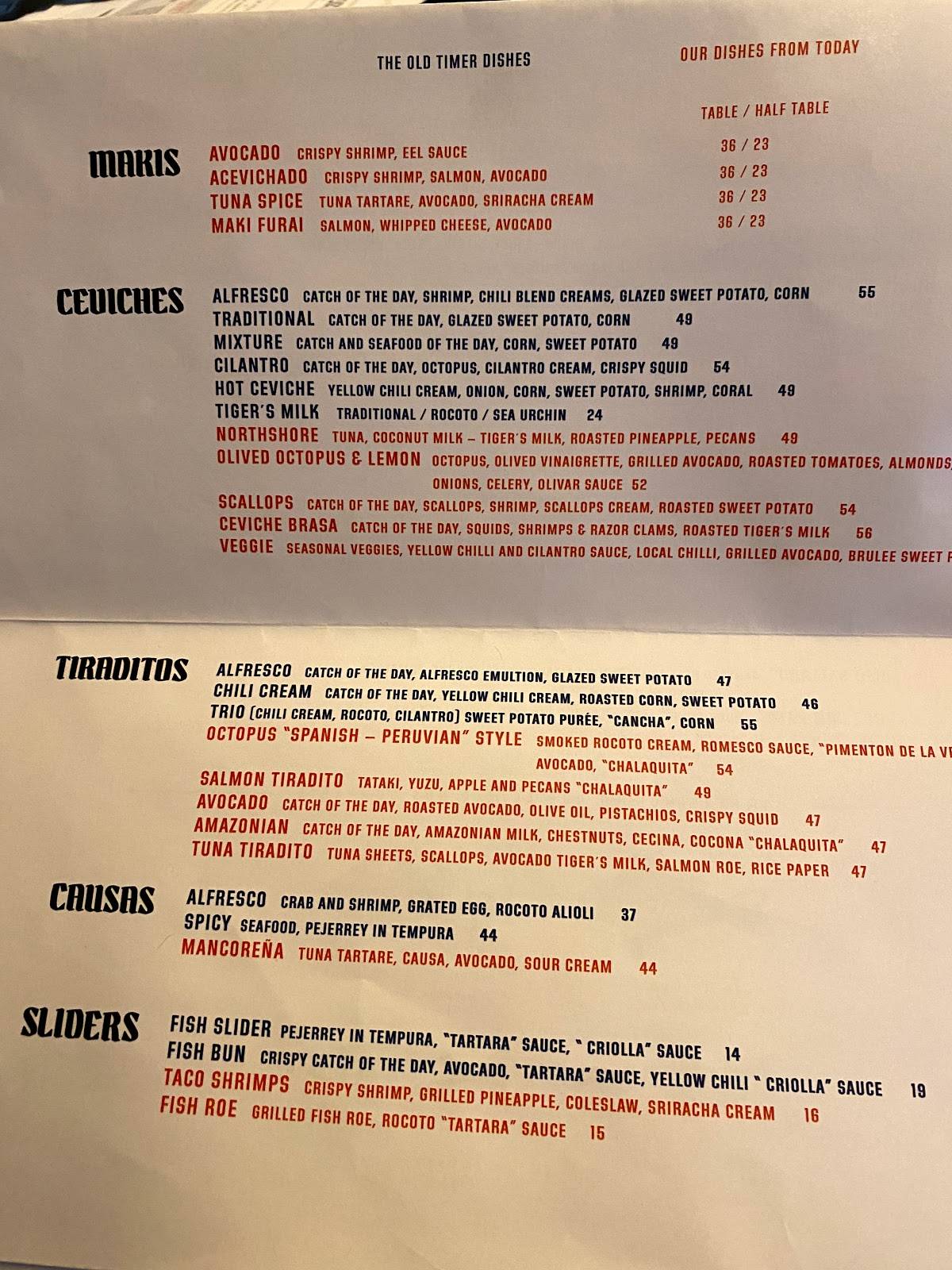 Menu at ALFRESCO restaurant, Miraflores, Av. 28 de Julio 331