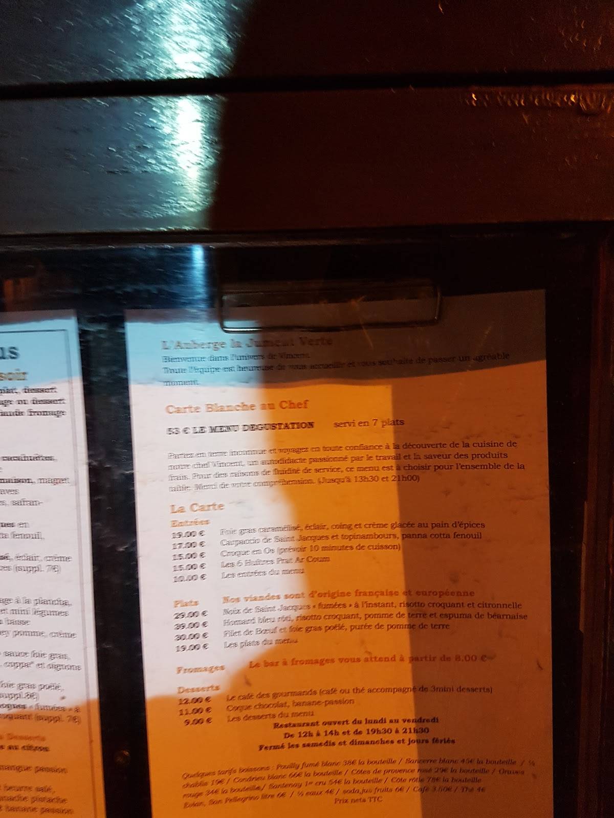 Menu au AUBERGE LA JUMENT VERTE restaurant, Tremblay-en-France