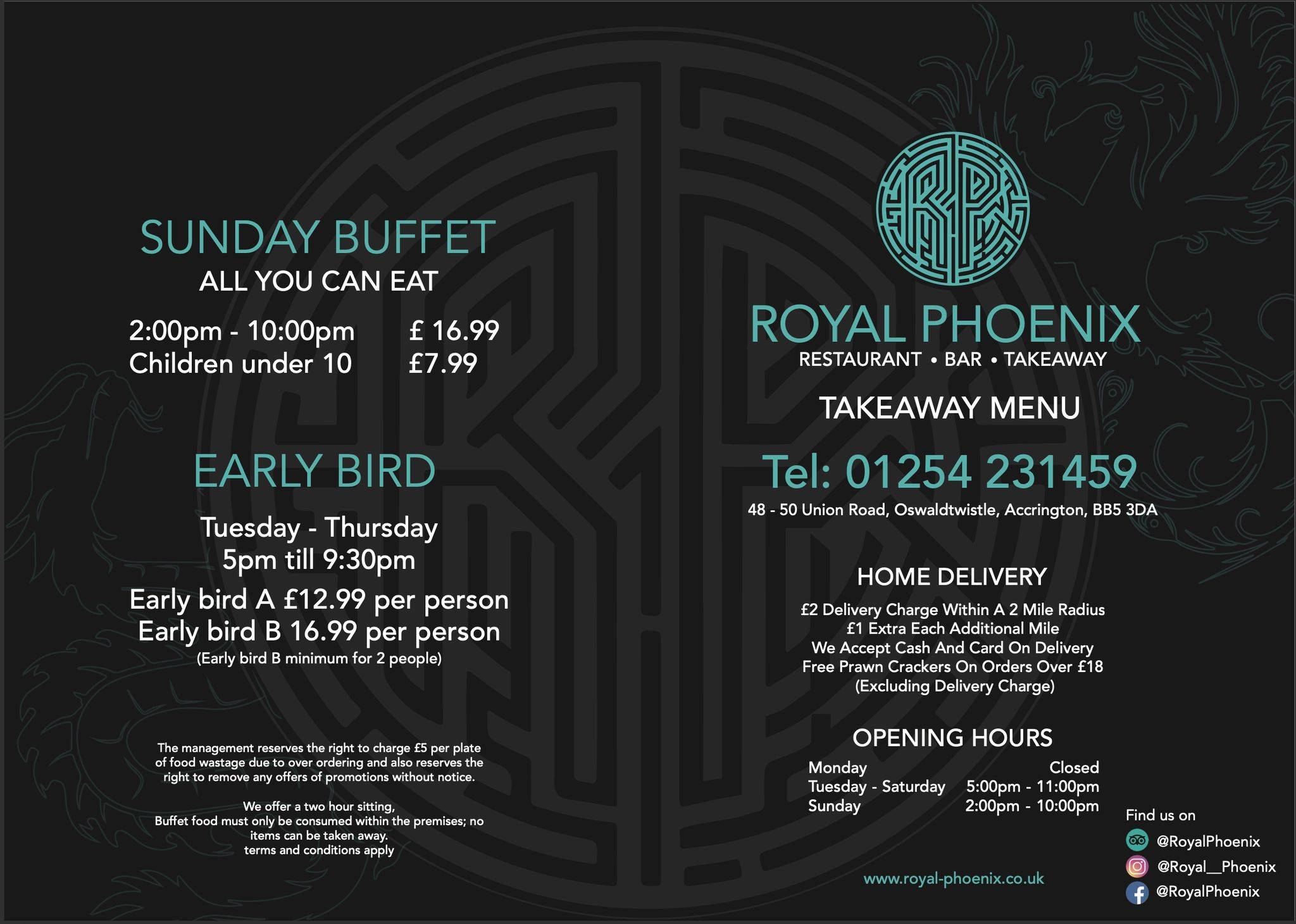 Menu at Royal Phoenix Chinese Restaurant, Accrington, 48-50 Union Rd