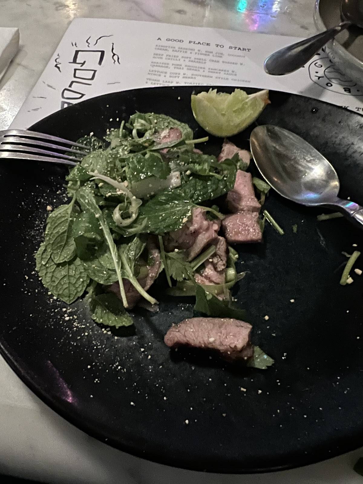 Menu at Golden Boy restaurant, Adelaide