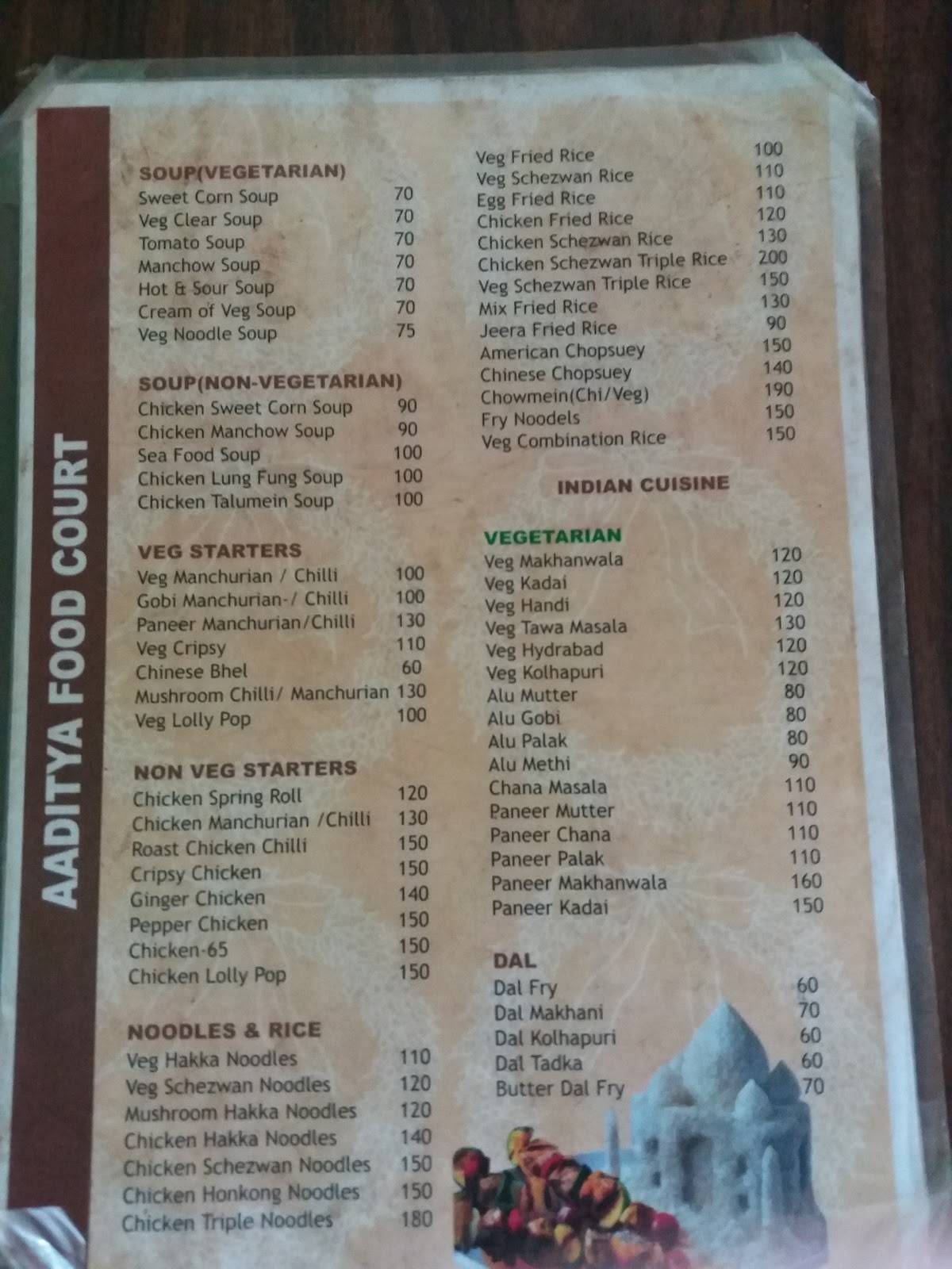 Menu at Aditya Food Court, Verna