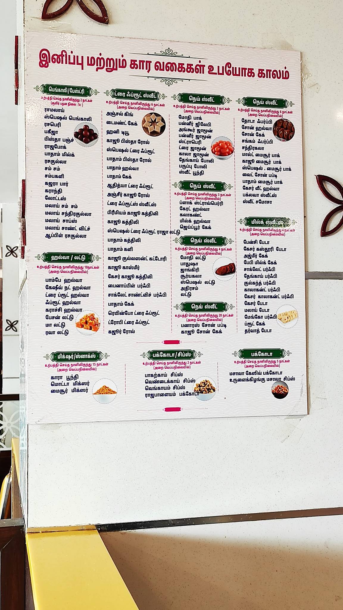 Menu at Adyar Ananda Bhavan, Perundurai, NH47