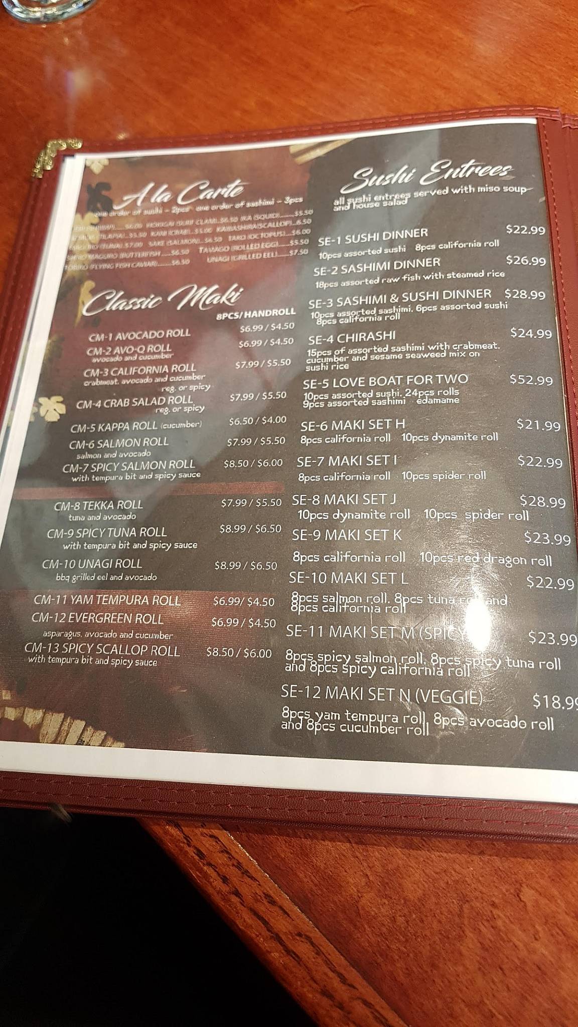 Menu at Akima House restaurant, Kincardine