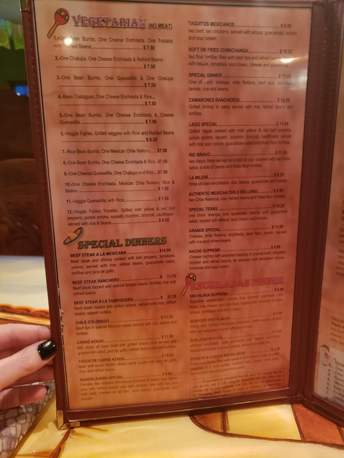 Menu at El Rincon restaurant, Akron