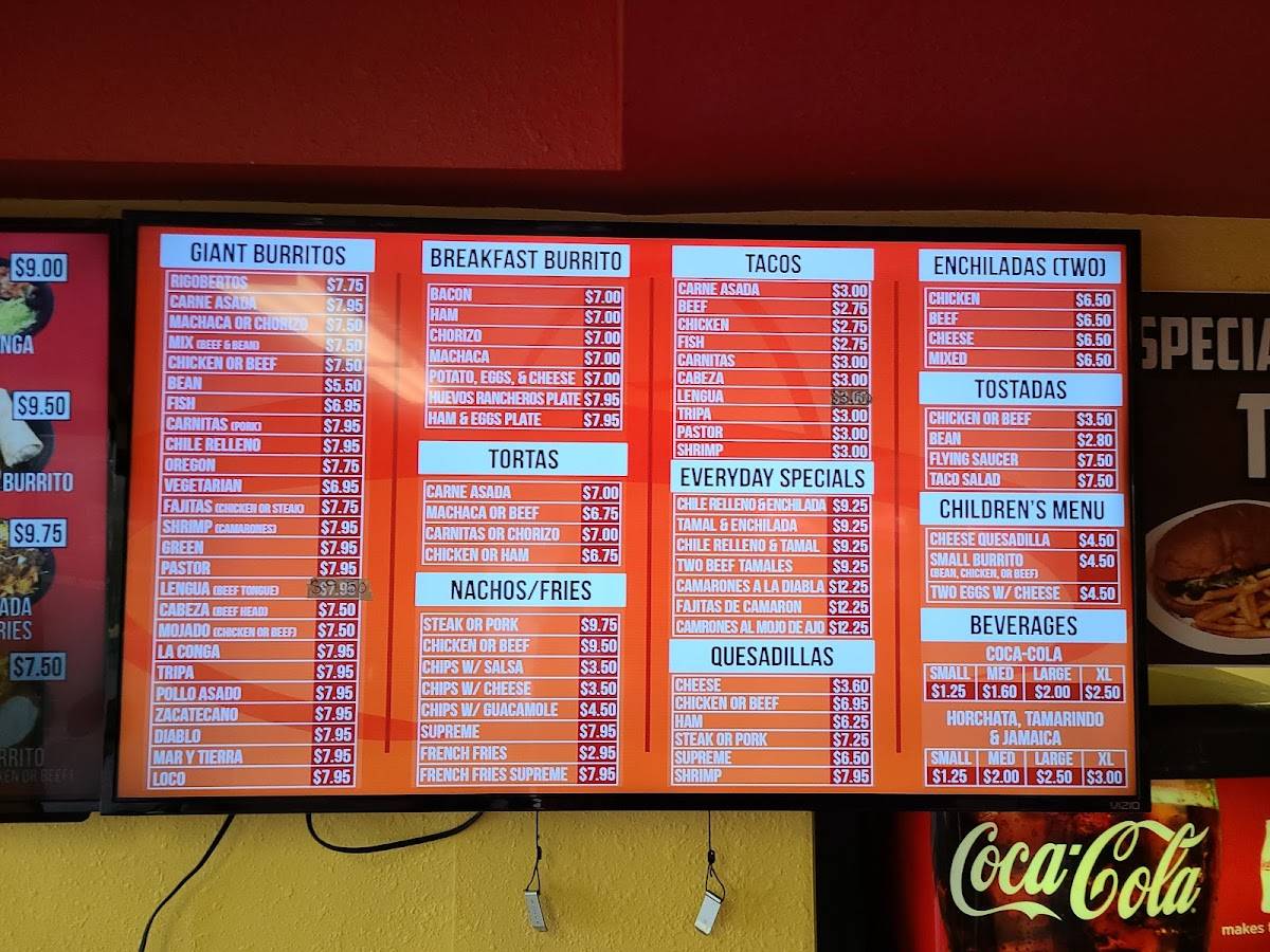 Menu at Rigoberto's restaurant, Albany