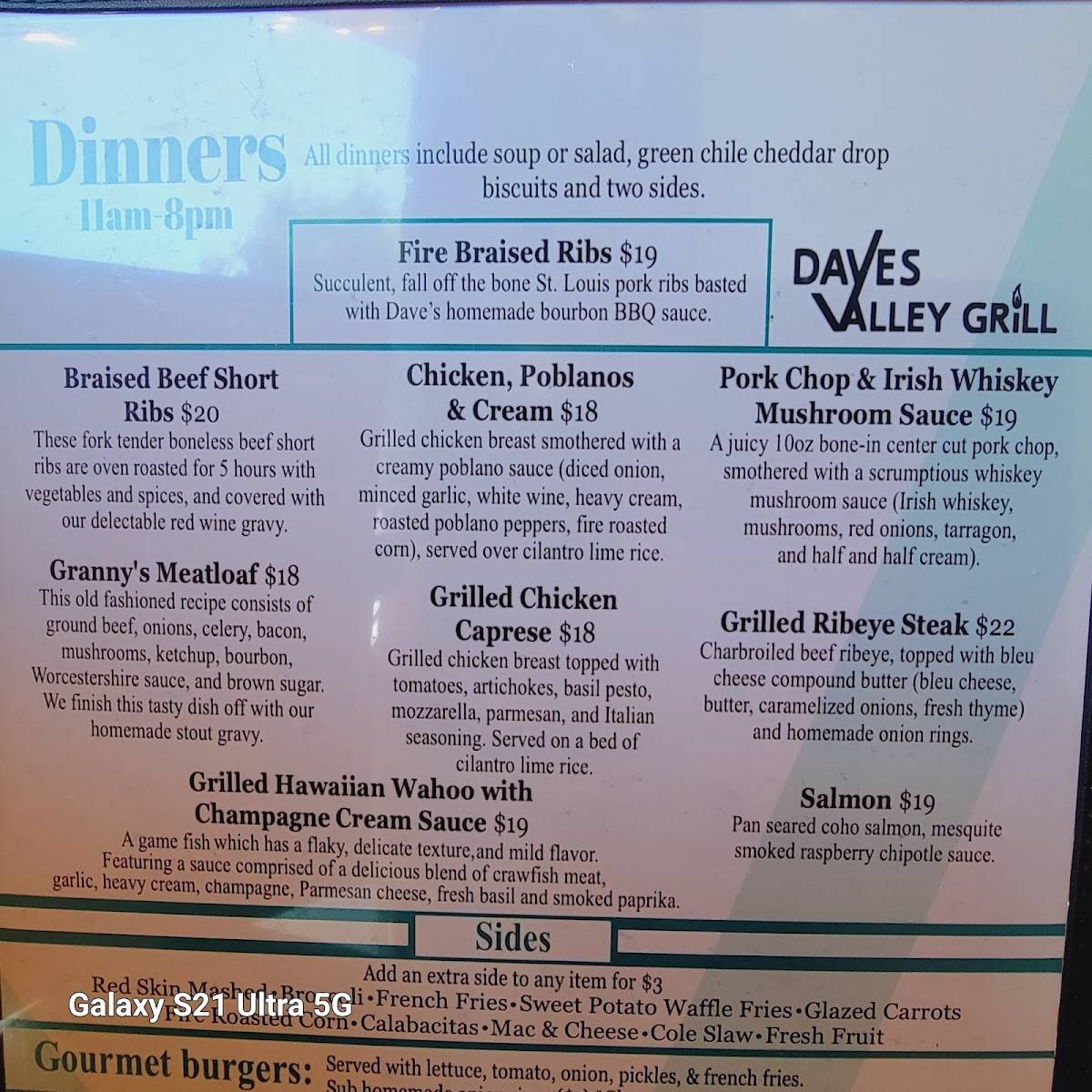 Menu at Dave's Valley Grill cafe, Los Ranchos de Albuquerque