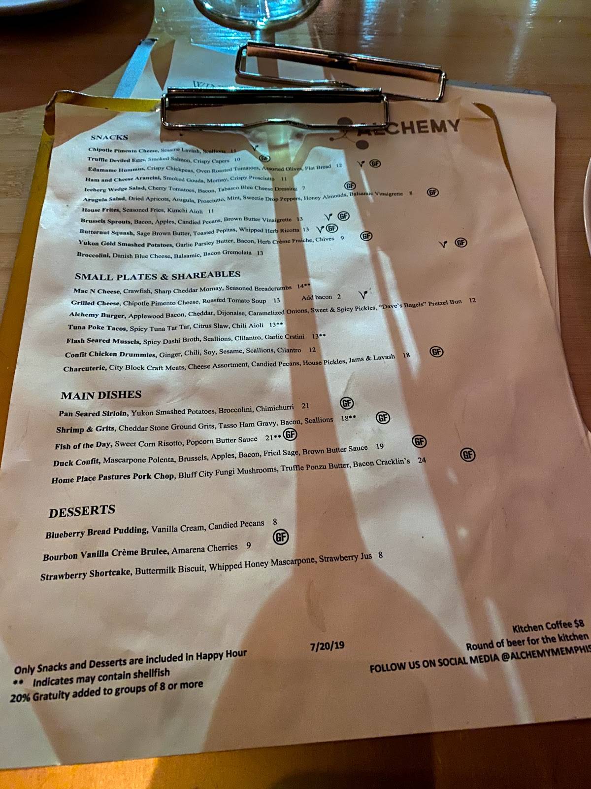 Menu at Alchemy Memphis pub & bar, Memphis