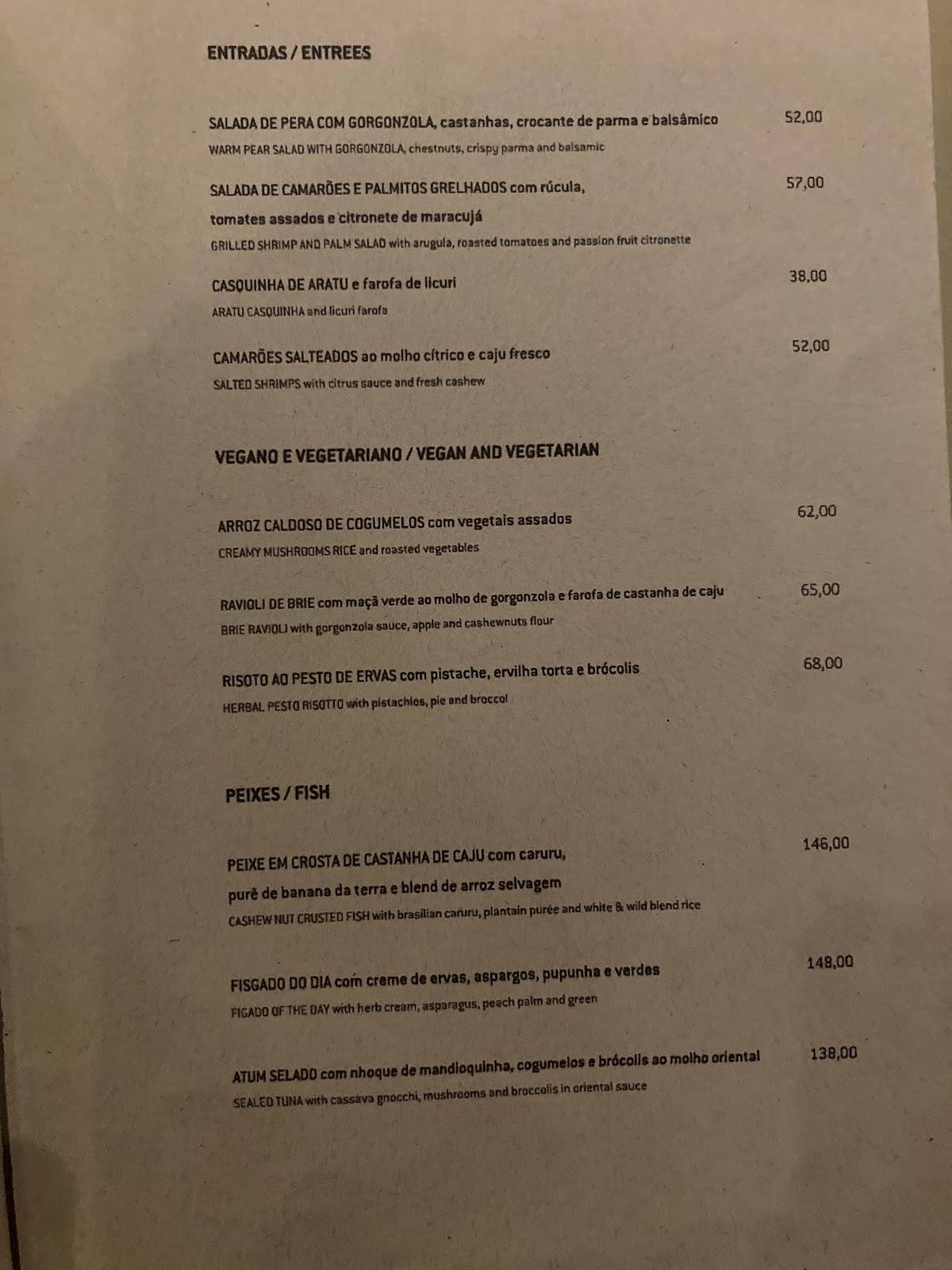 Menu em Amado restaurante, Salvador