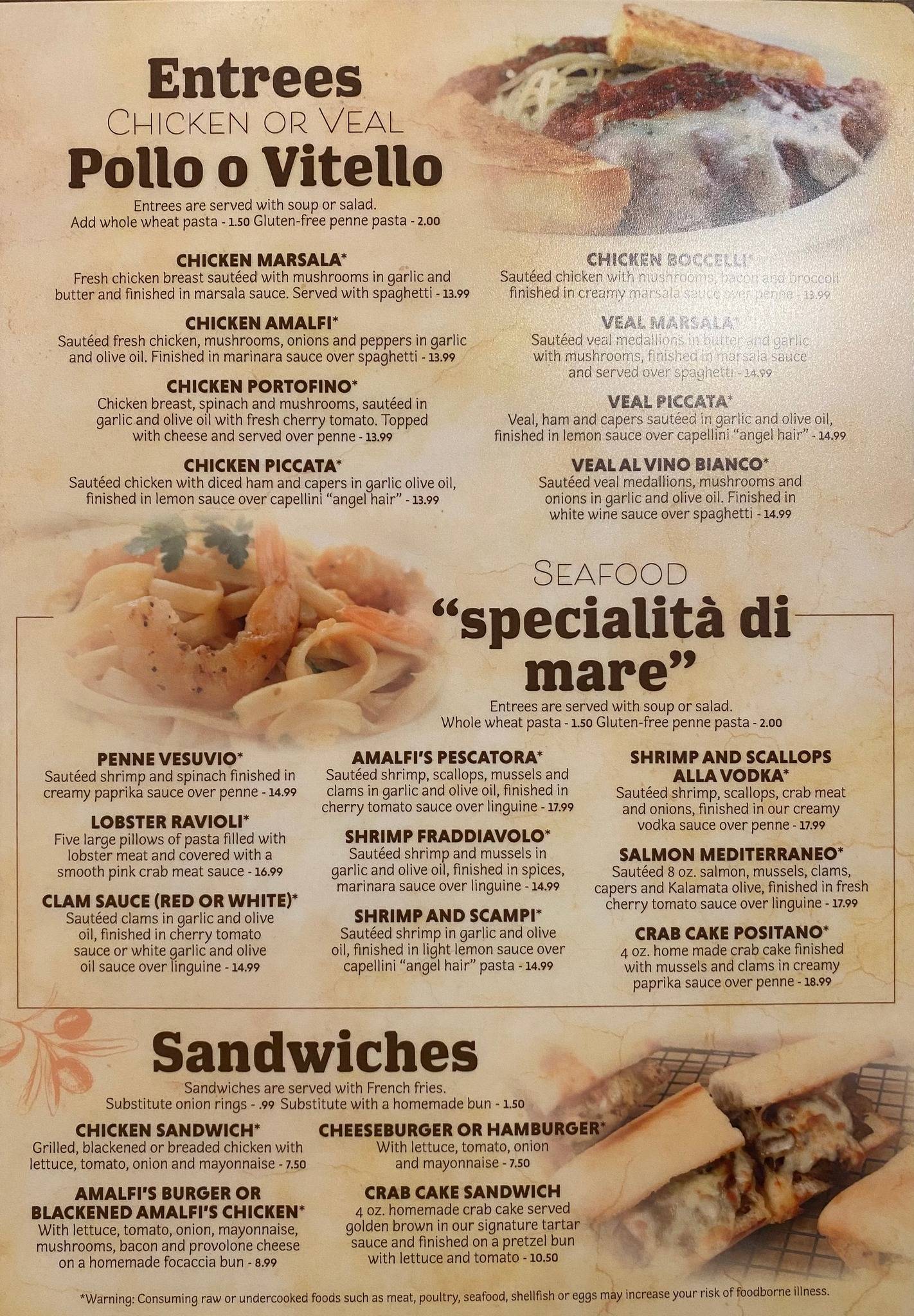 Menu at Amalfis italian restaurant and pizzeria, Wilkesboro