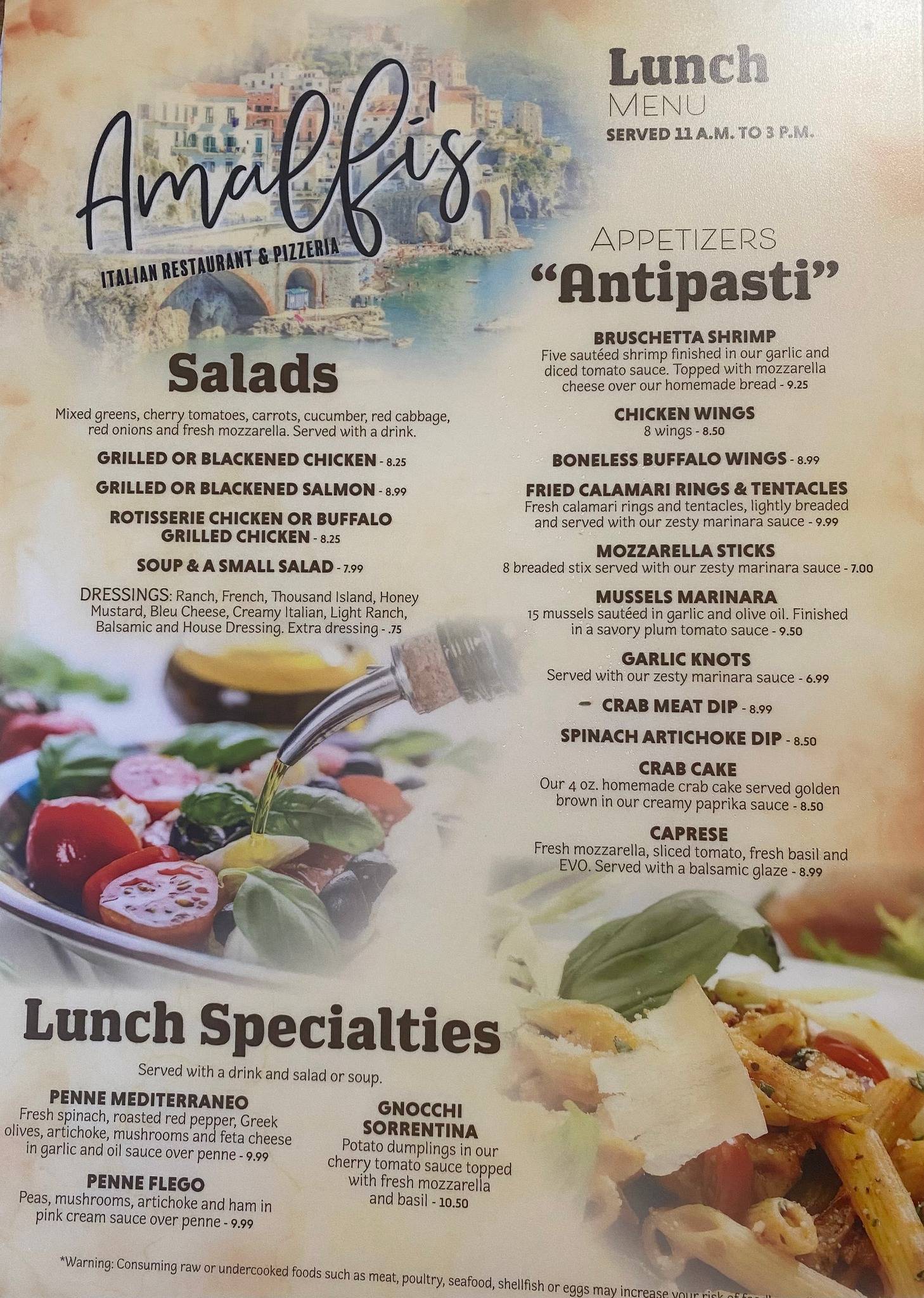 Menu at Amalfis italian restaurant and pizzeria, Wilkesboro