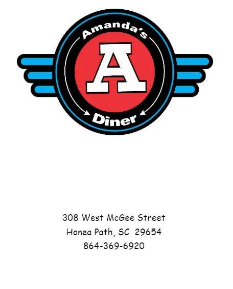 Menu at Amanda’s Diner restaurant, Honea Path