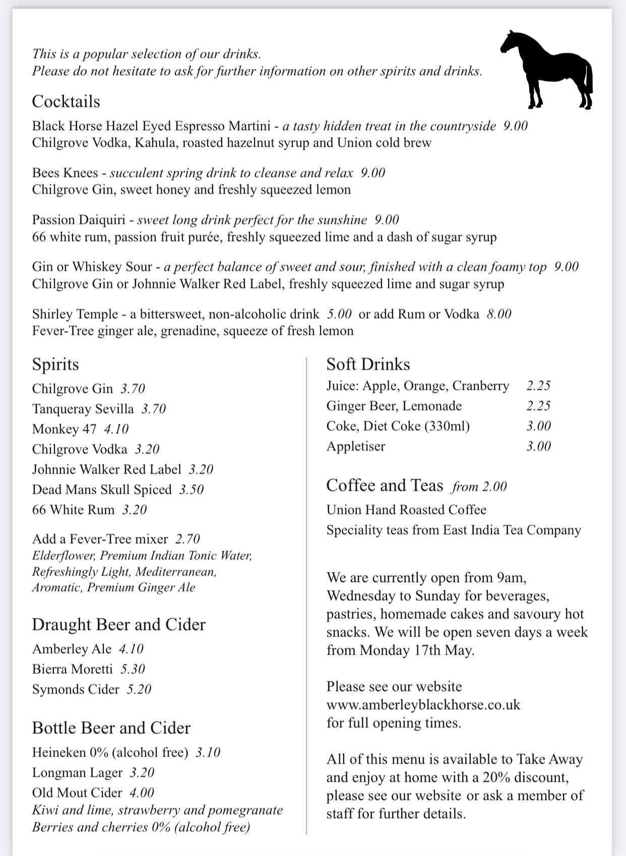Menu at Amberley Black Horse restaurant, Amberley, High St