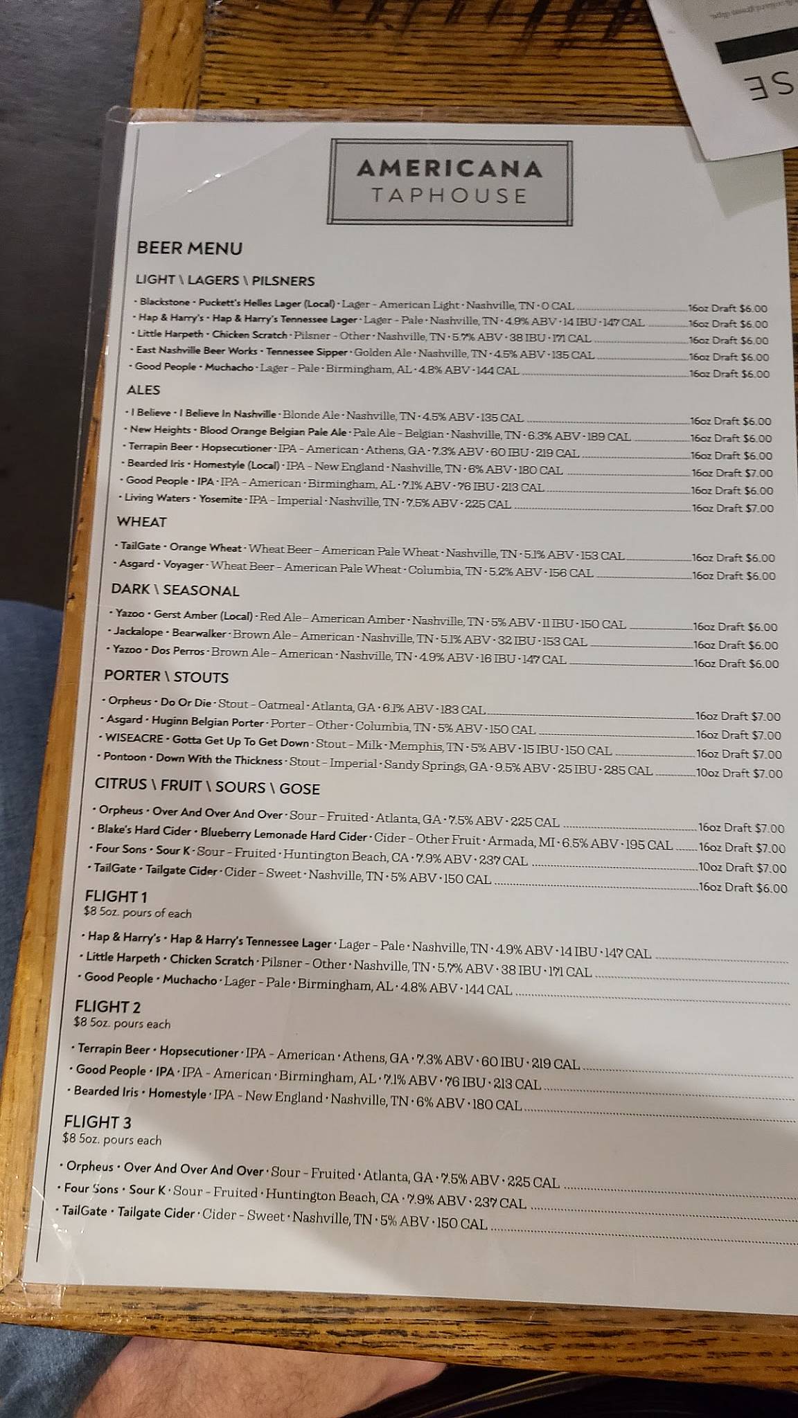 Menu at Americana Taphouse pub & bar, Franklin