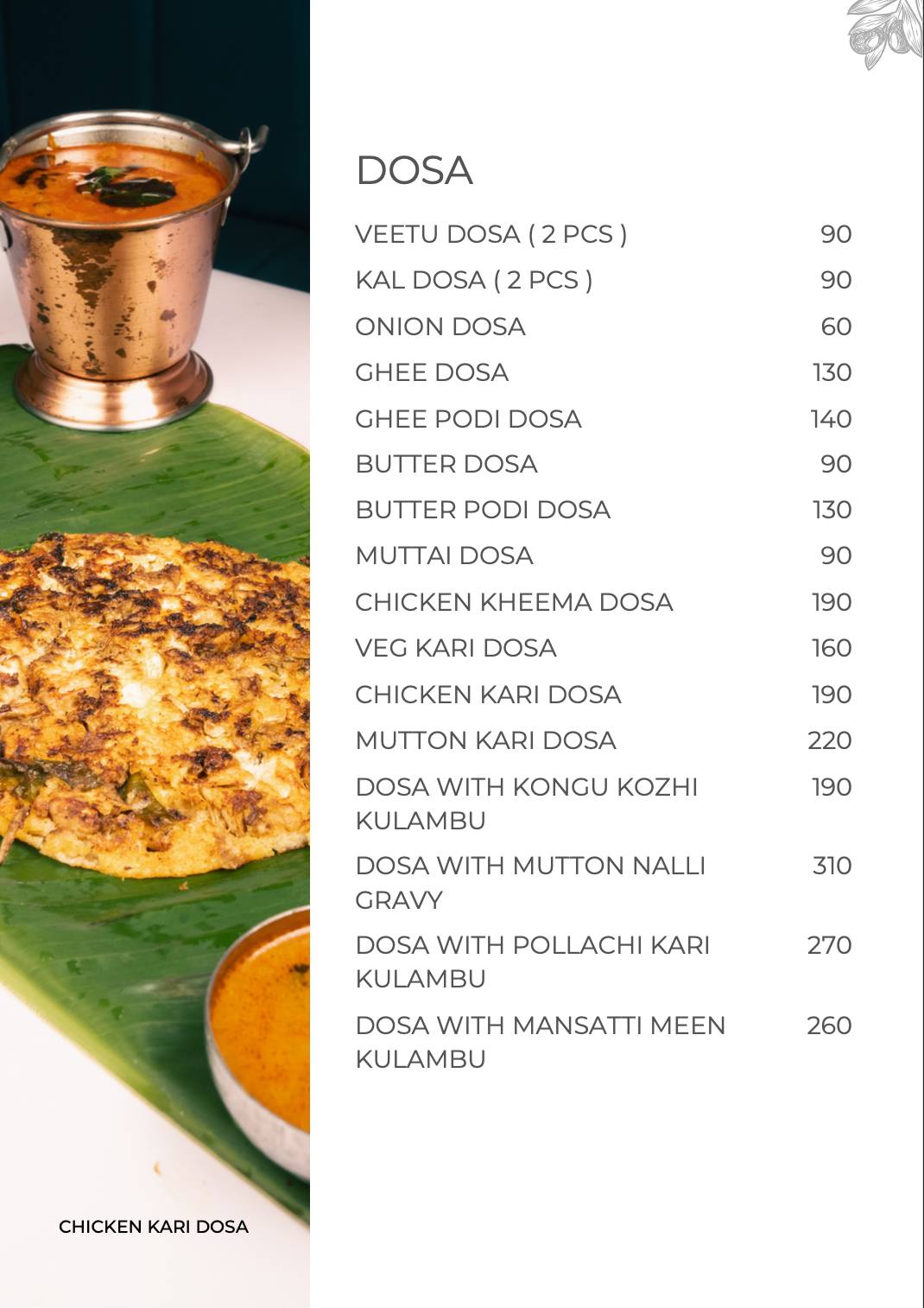 Menu at Anandha Vilas, Chennai, 9/2C