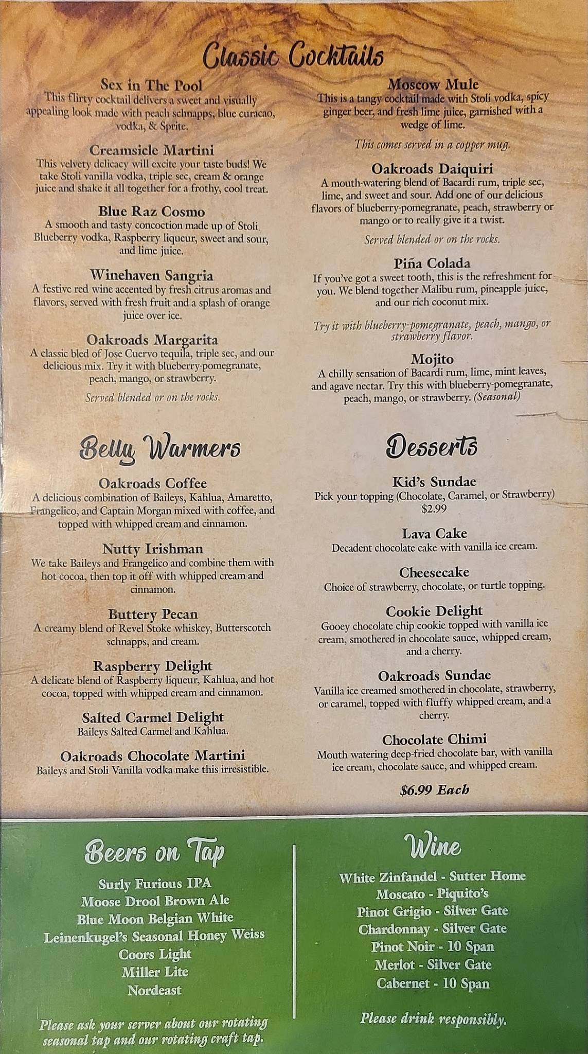 Menu at Oak Roads Grill & Bar, Oak Grove, 181st Ave NW
