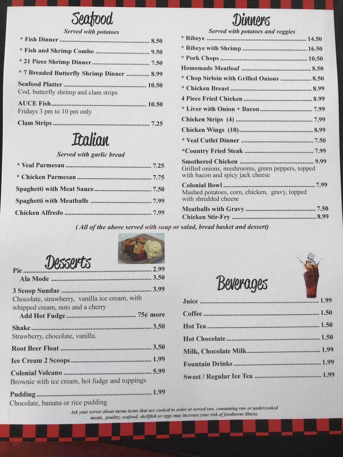 Menu at Anne's Diner restaurant, Port Huron