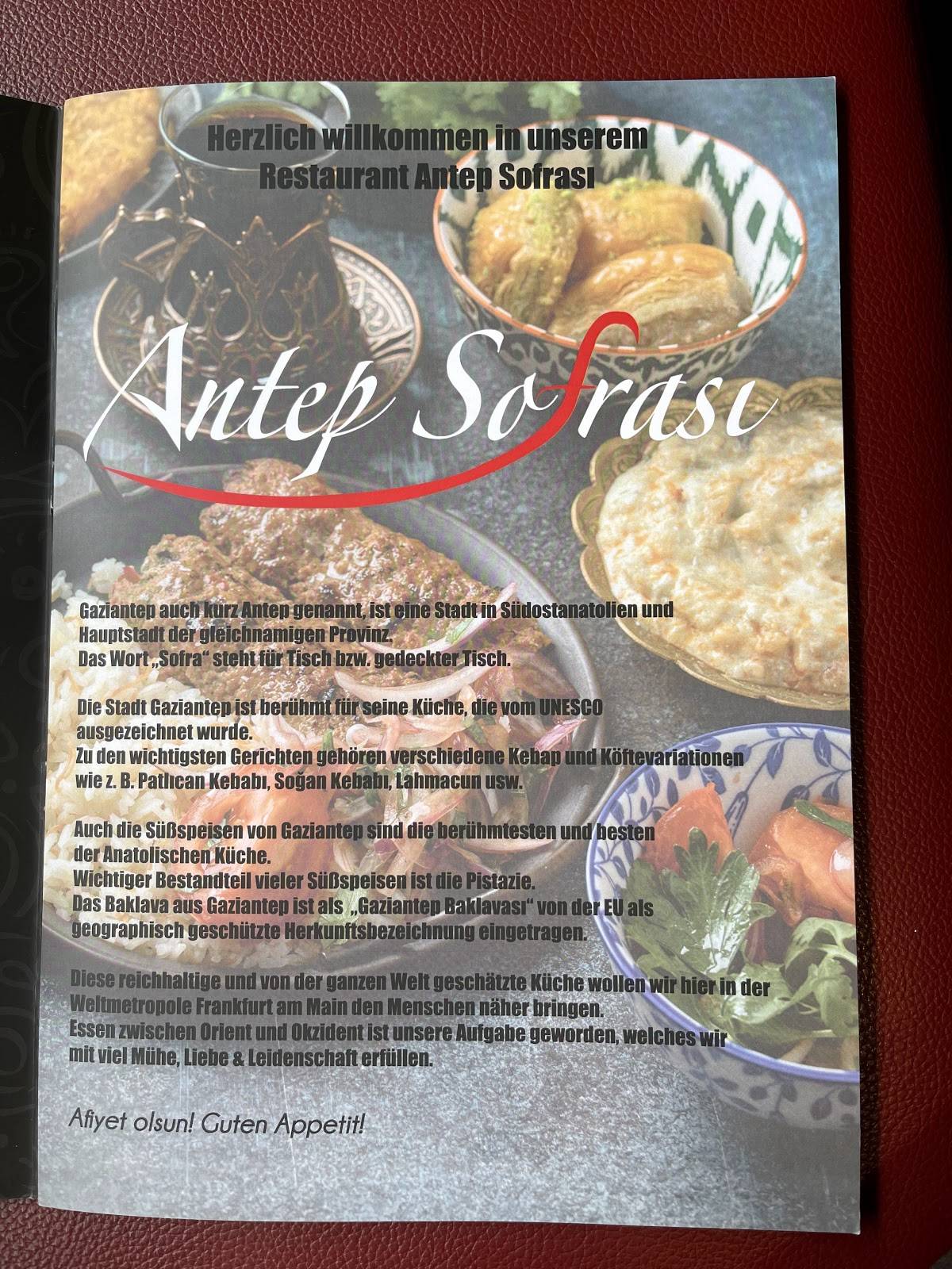 Speisekarte von Antep Sofrası restaurant, Frankfurt am Main