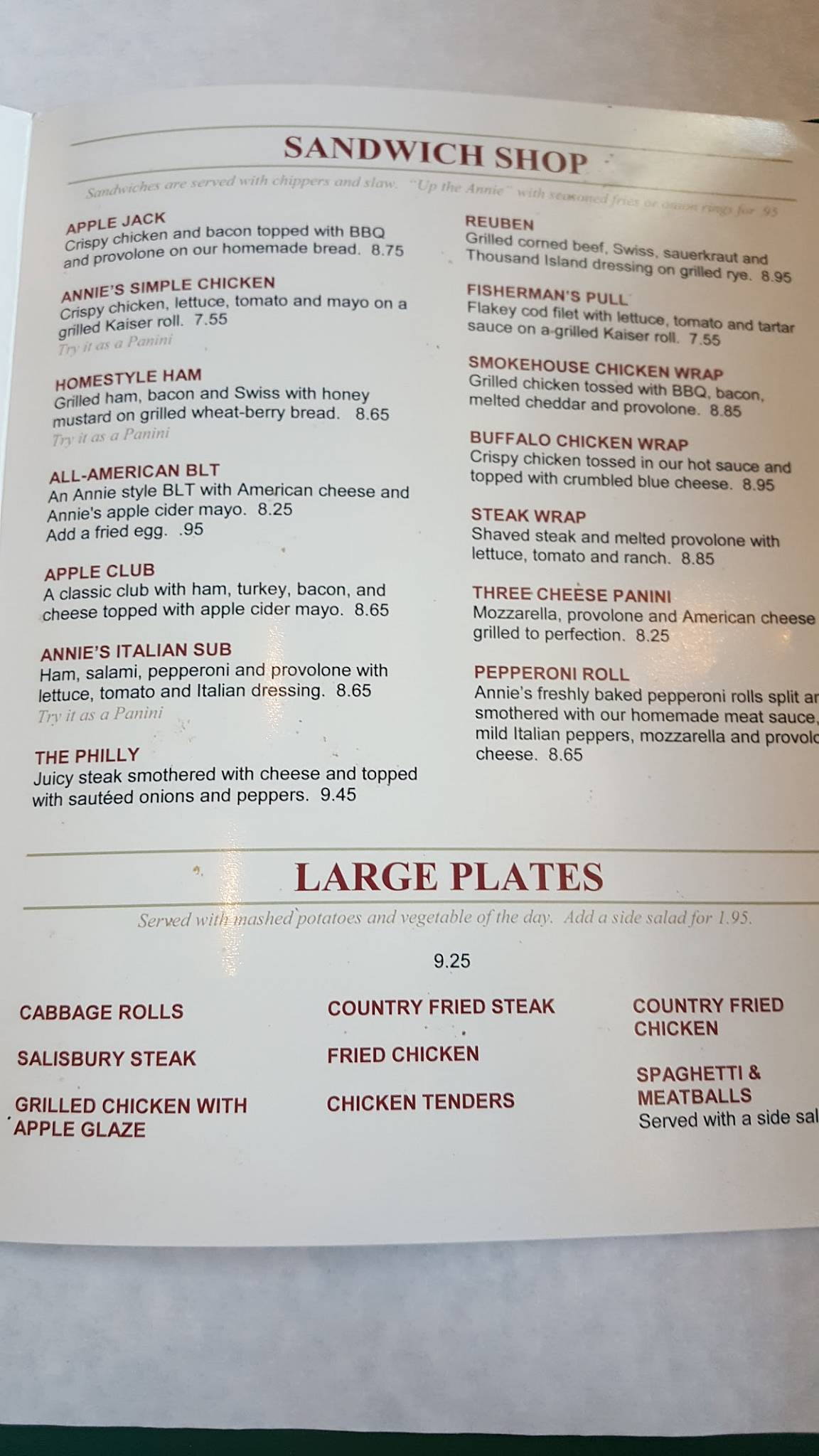 Menu at Apple Annie's restaurant, Cheat Lake, Mid Atlantic Dr
