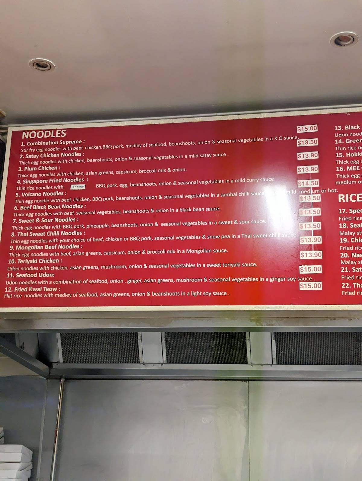 Menu at Ararat Noodle Bar, Ararat