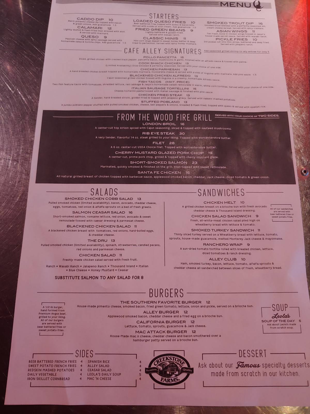 Menu at Cafe Alley, Ardmore, 126 A St NE