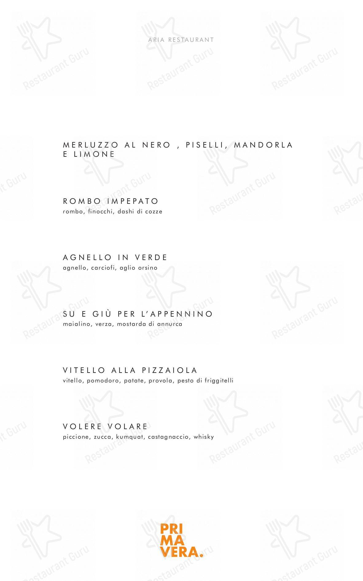 Menu at Aria Restaurant, Naples