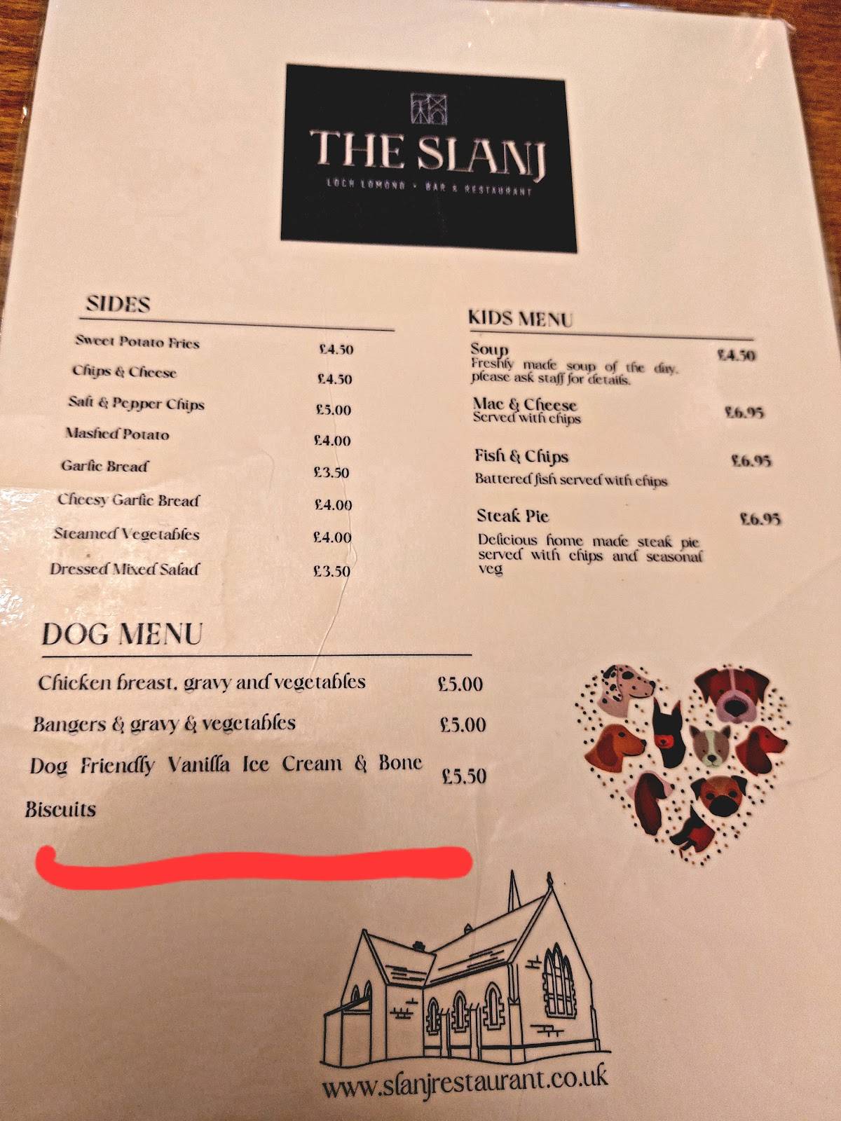 Menu at Slanj Restaurant, Arrochar, Station Rd