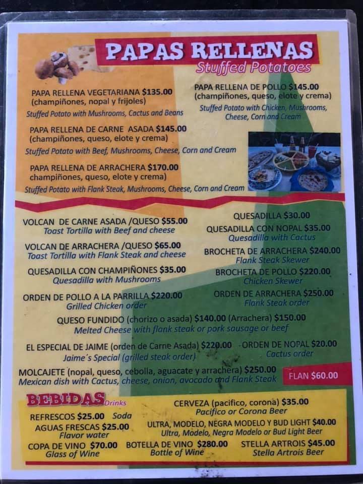 Carta de parrilla Asadero Super Burro, Loreto