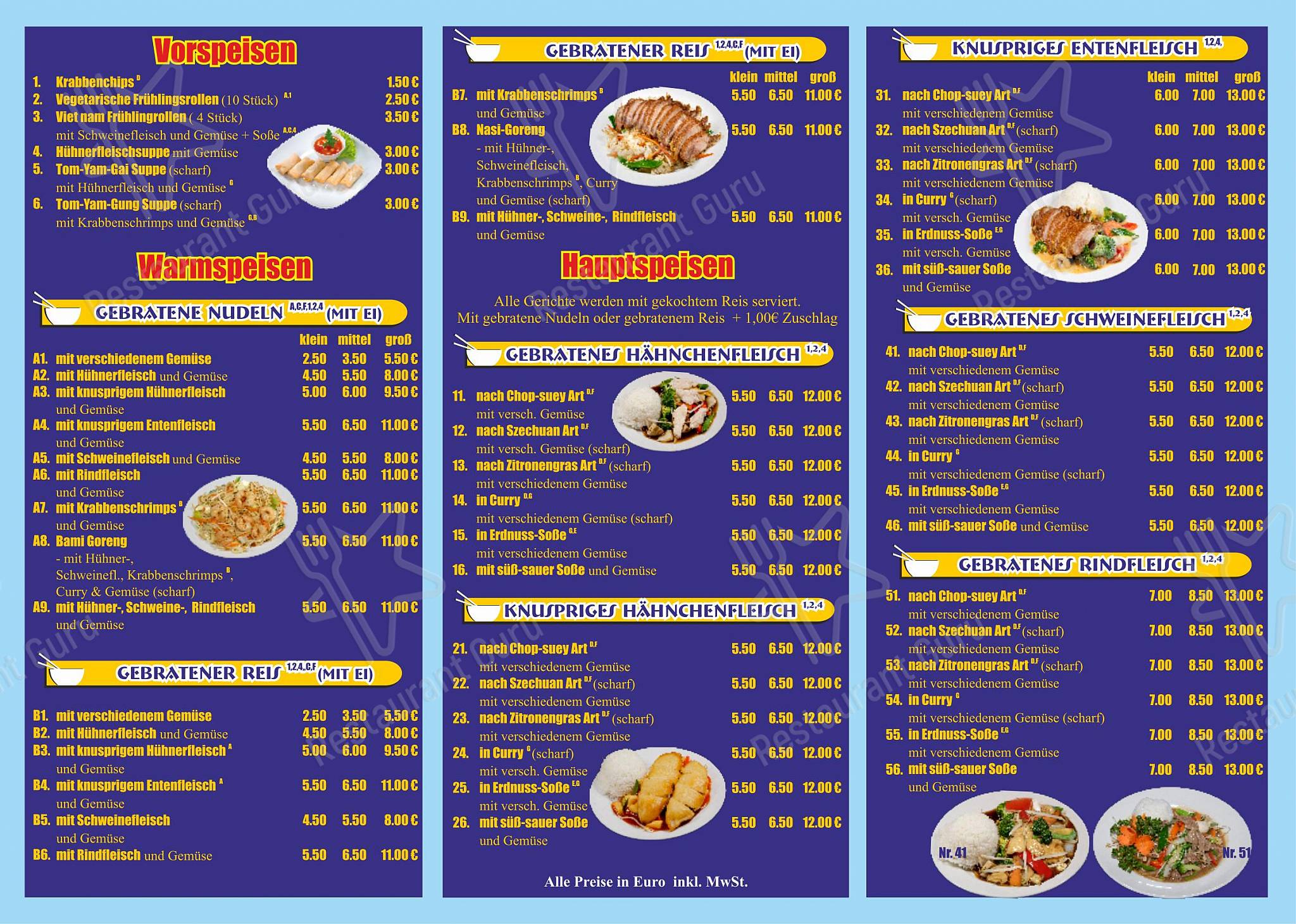Speisekarte von Asia Imbiss Le Thu restaurant, Coburg