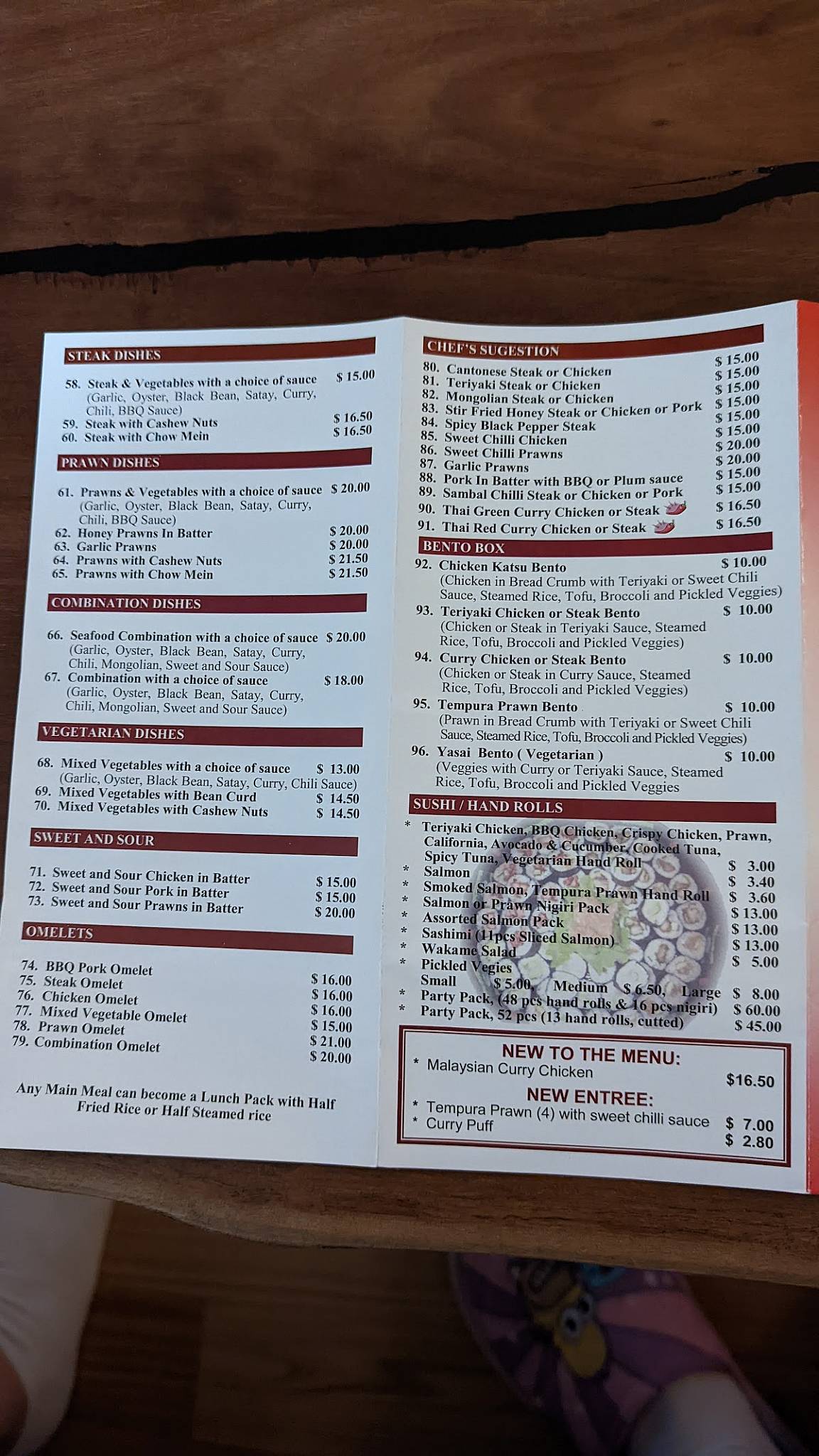 Menu at Asian Feast Take-Away fast food, Beaconsfield