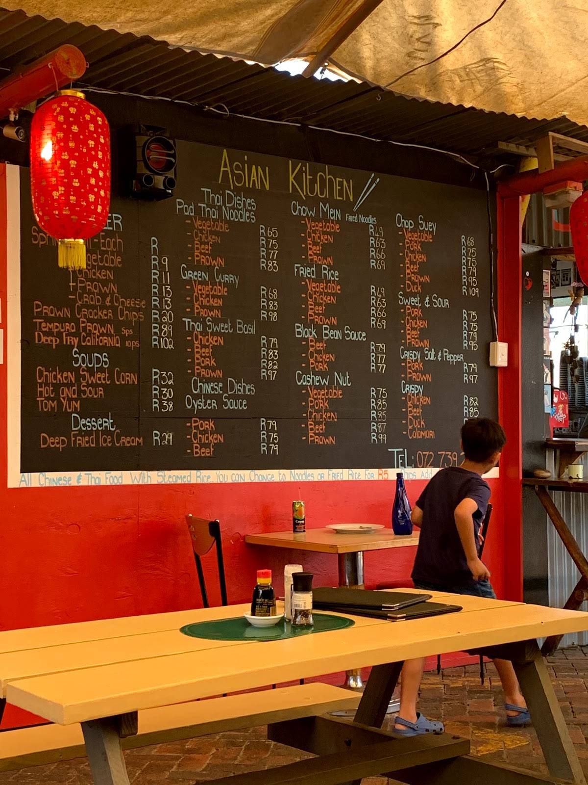 Menu at Asian kitchen restaurant, Plettenberg Bay