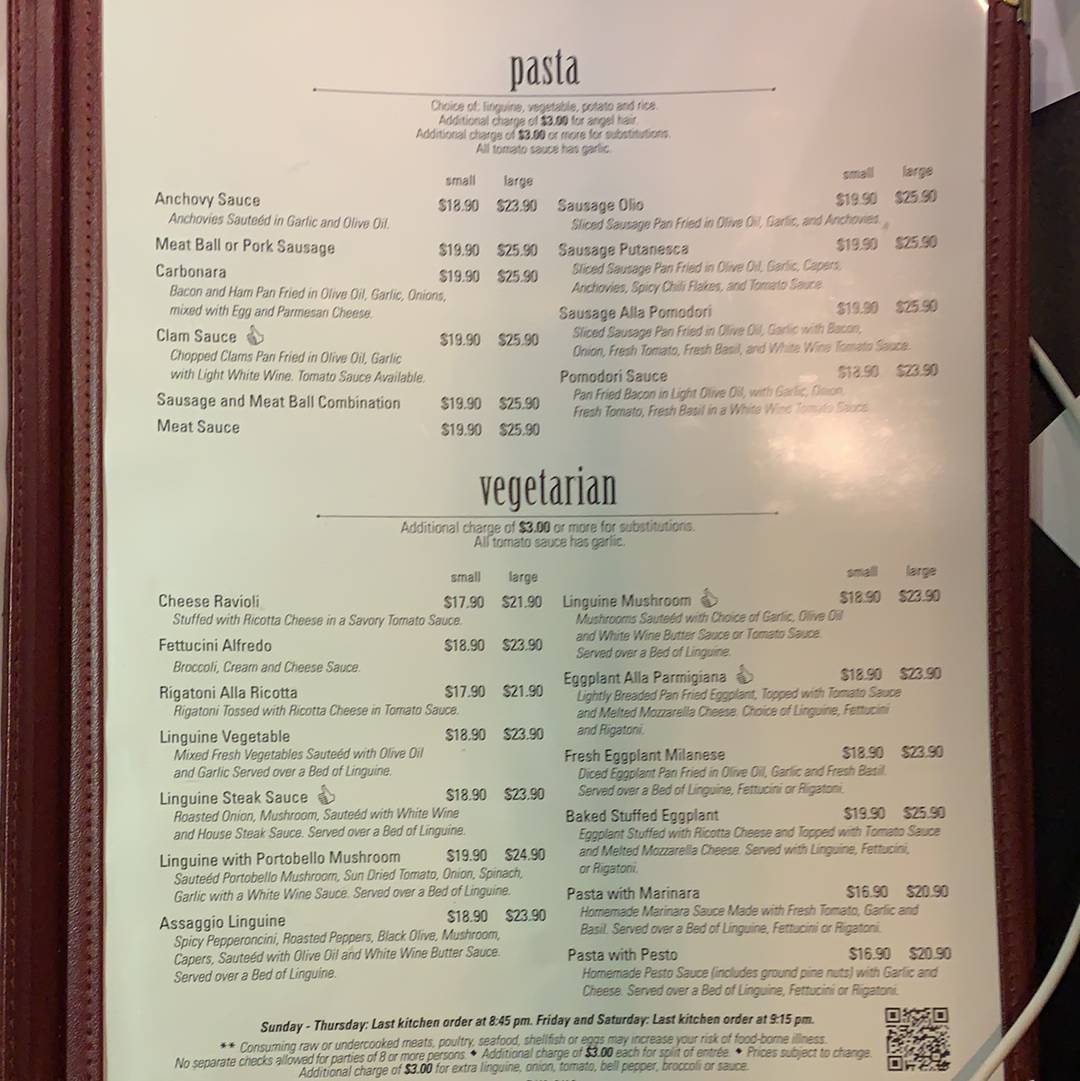 Menu at Assaggio Kailua restaurant, Kailua, 354 Uluniu St #101