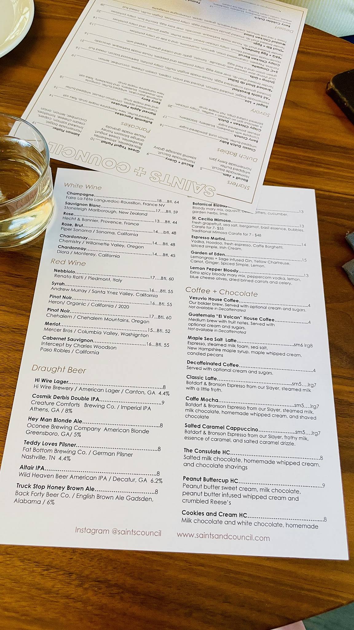 Menu at Saints + Council pub & bar, Atlanta