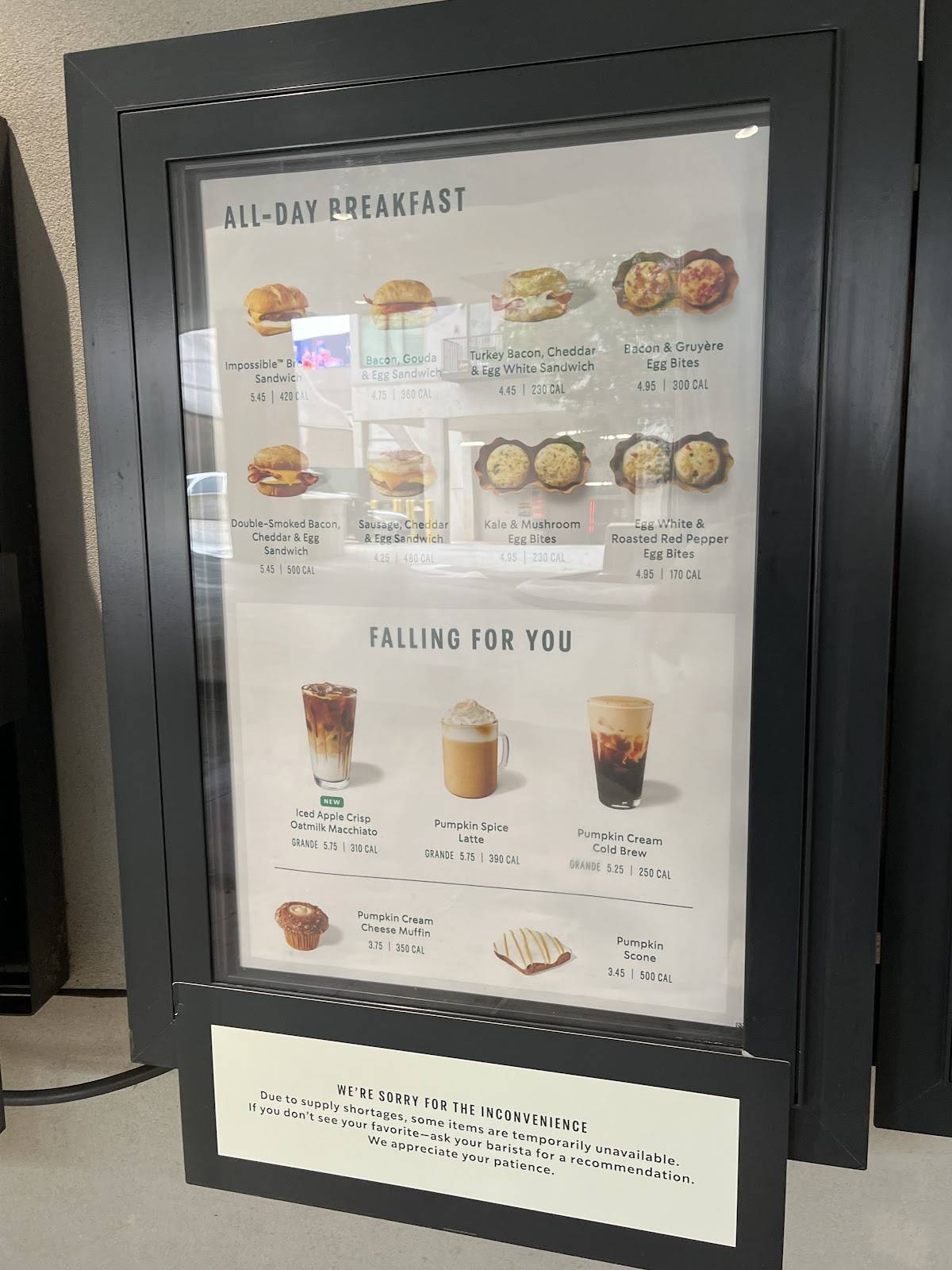 Menu at Starbucks, Atlanta, 708 Spring St NW