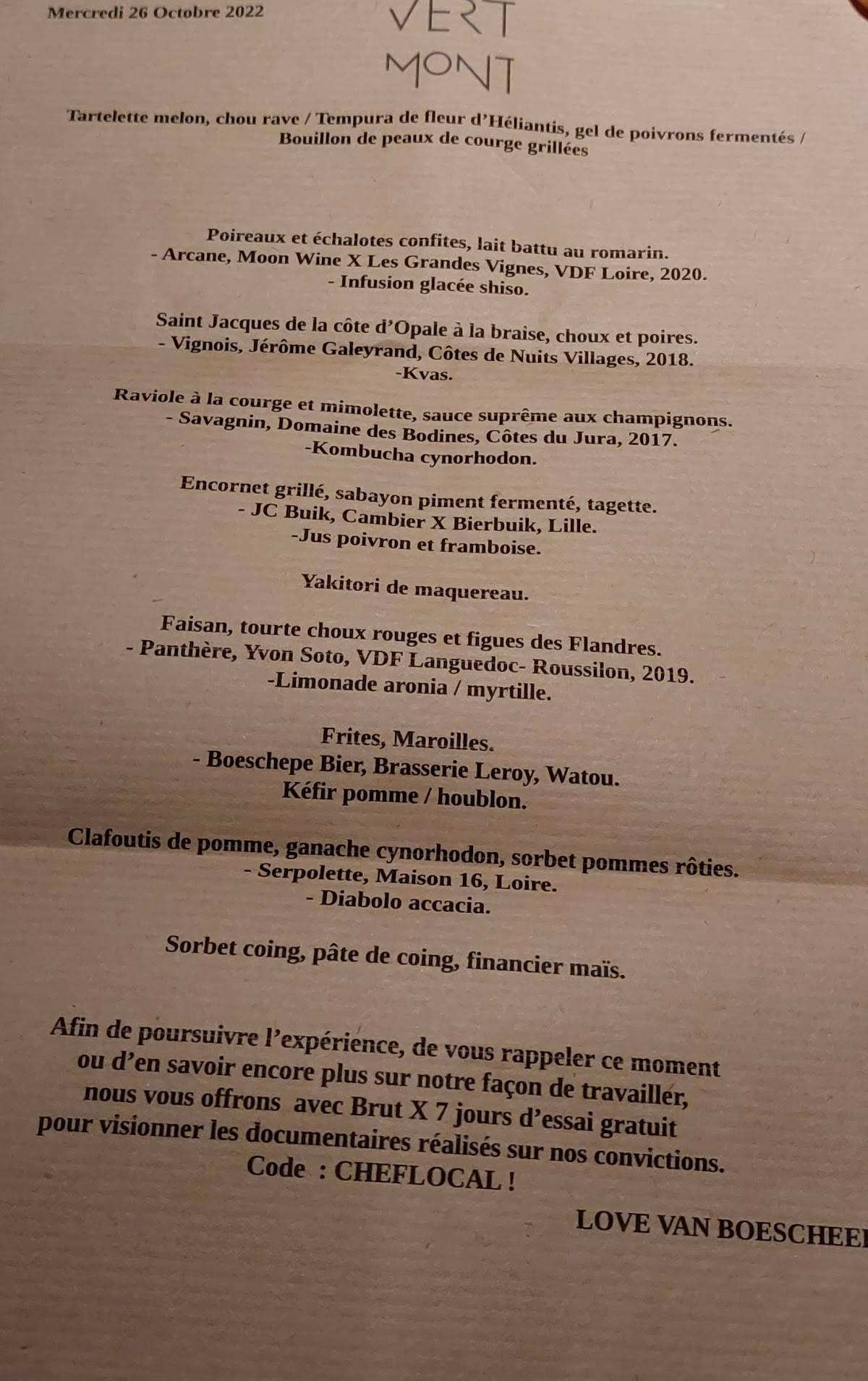 Menu au Auberge Du Vert Mont restaurant, Boeschepe