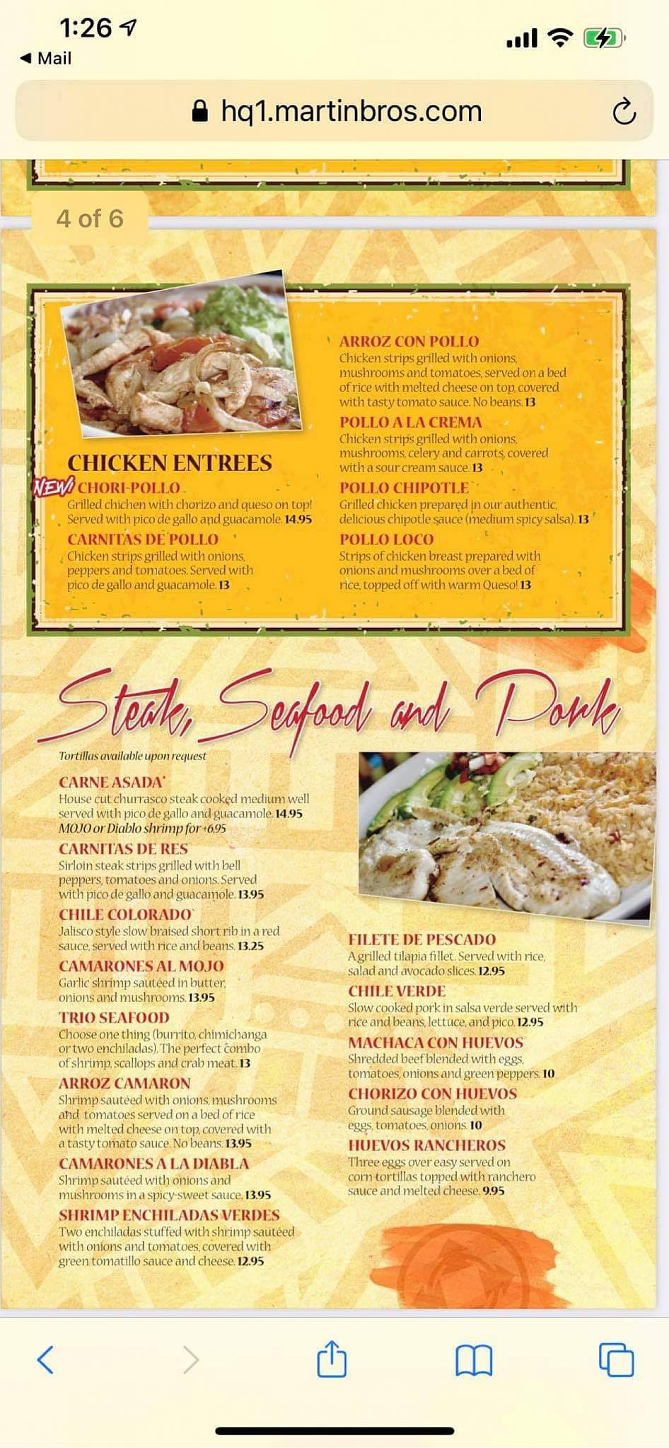 Menu at Ay Jalisco restaurant, Forest City