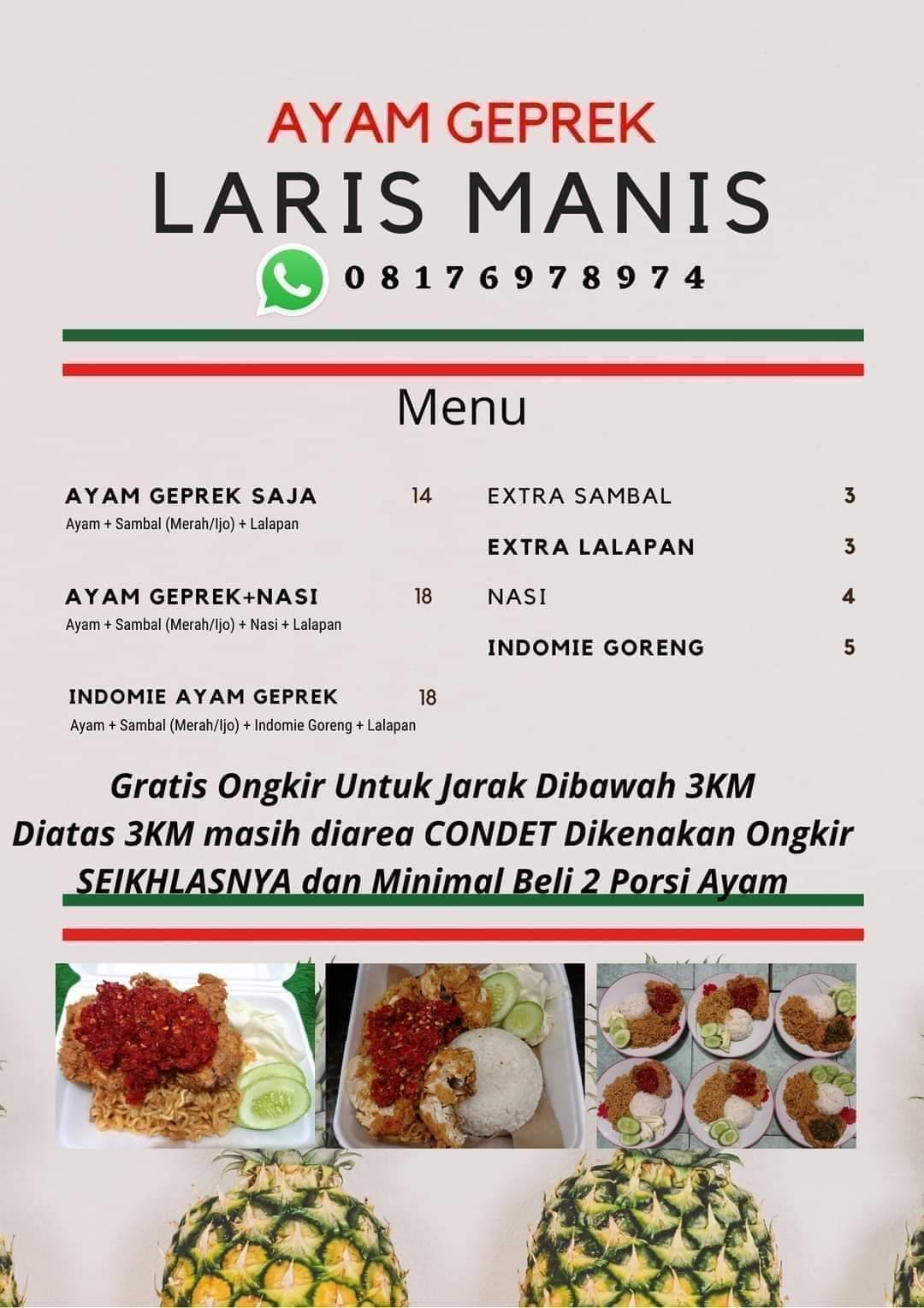 Menu at Ayam Geprek Laris Manis, CONDET restaurant, East Jakarta