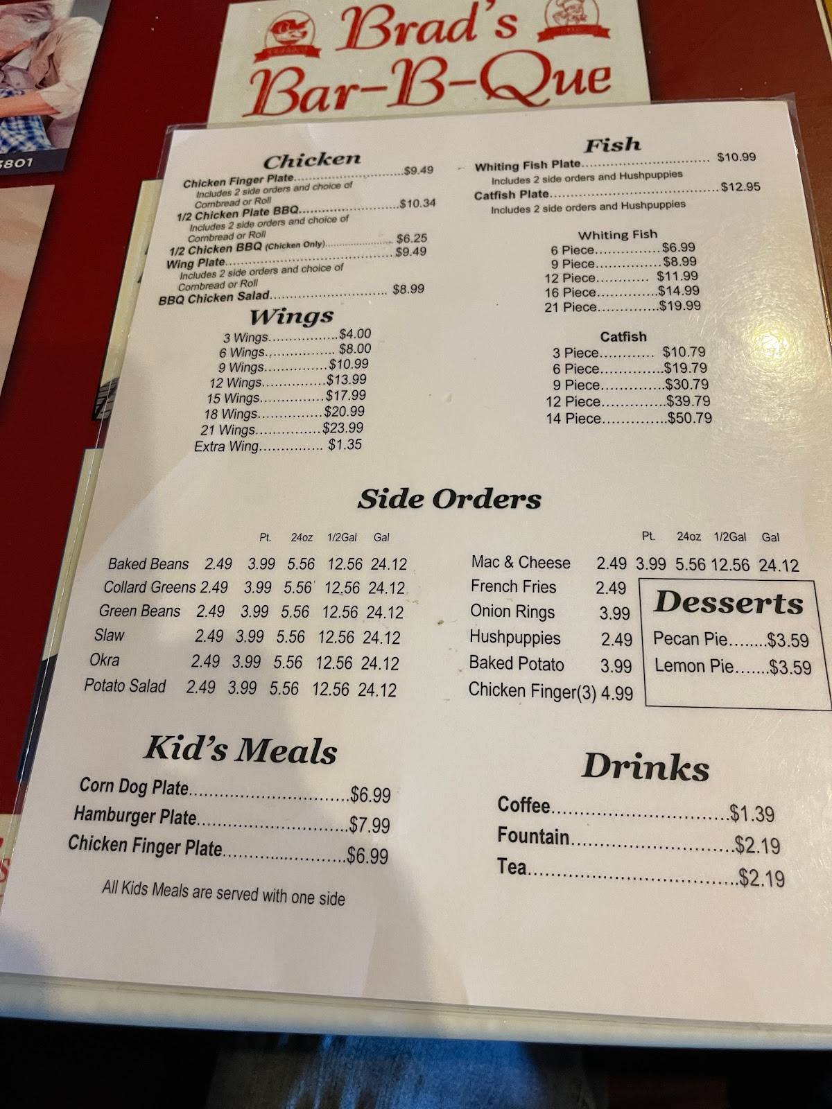 Menu at Brad's Bar-B-Que, Oxford