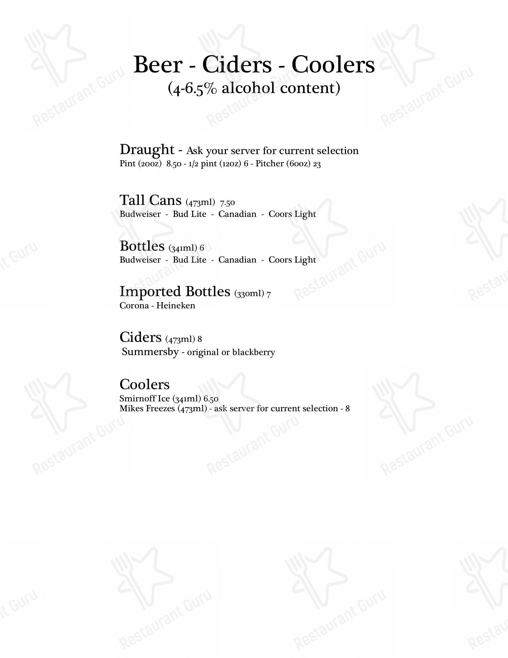 Menu at Steven's Bar-B-Q Restaurant, Markdale